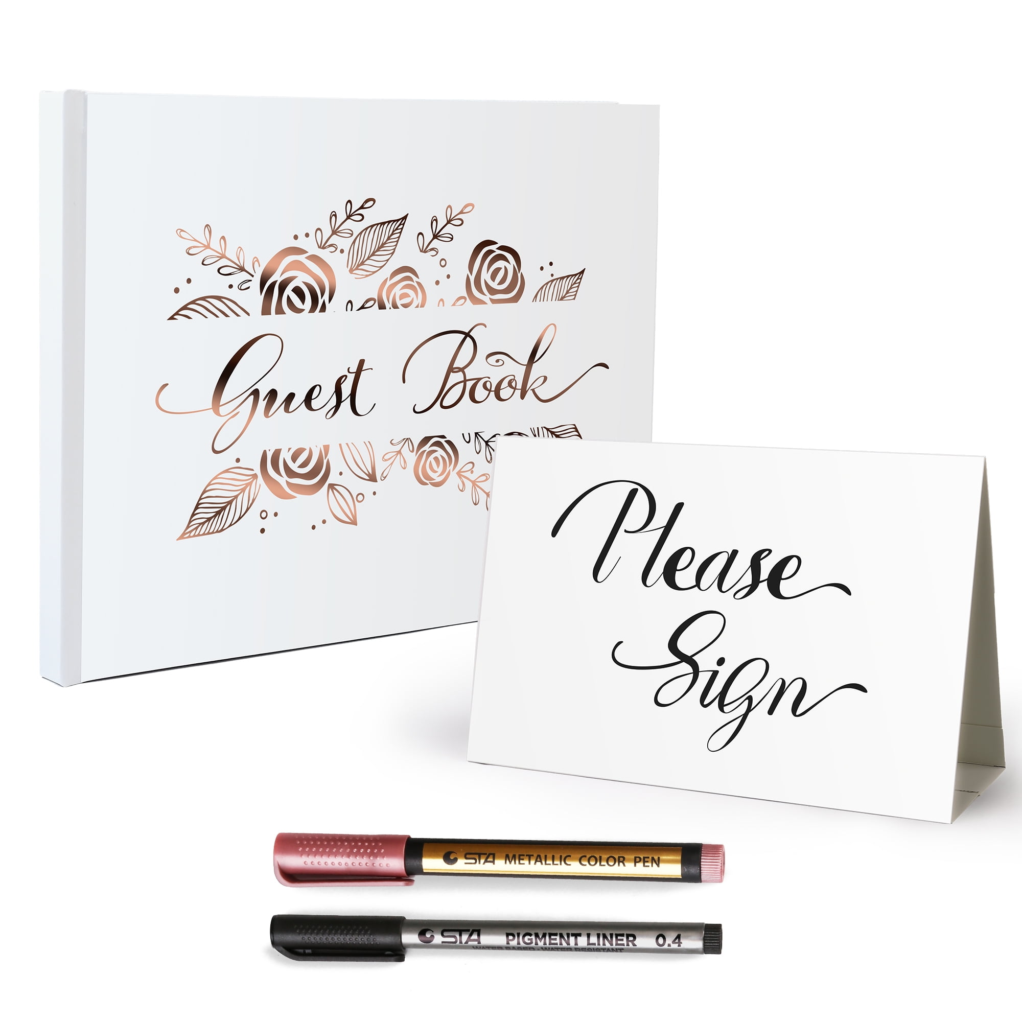 LotFancy 10x8 in Wedding Guest Book with Lines & Pen, Rustic Ivory ...