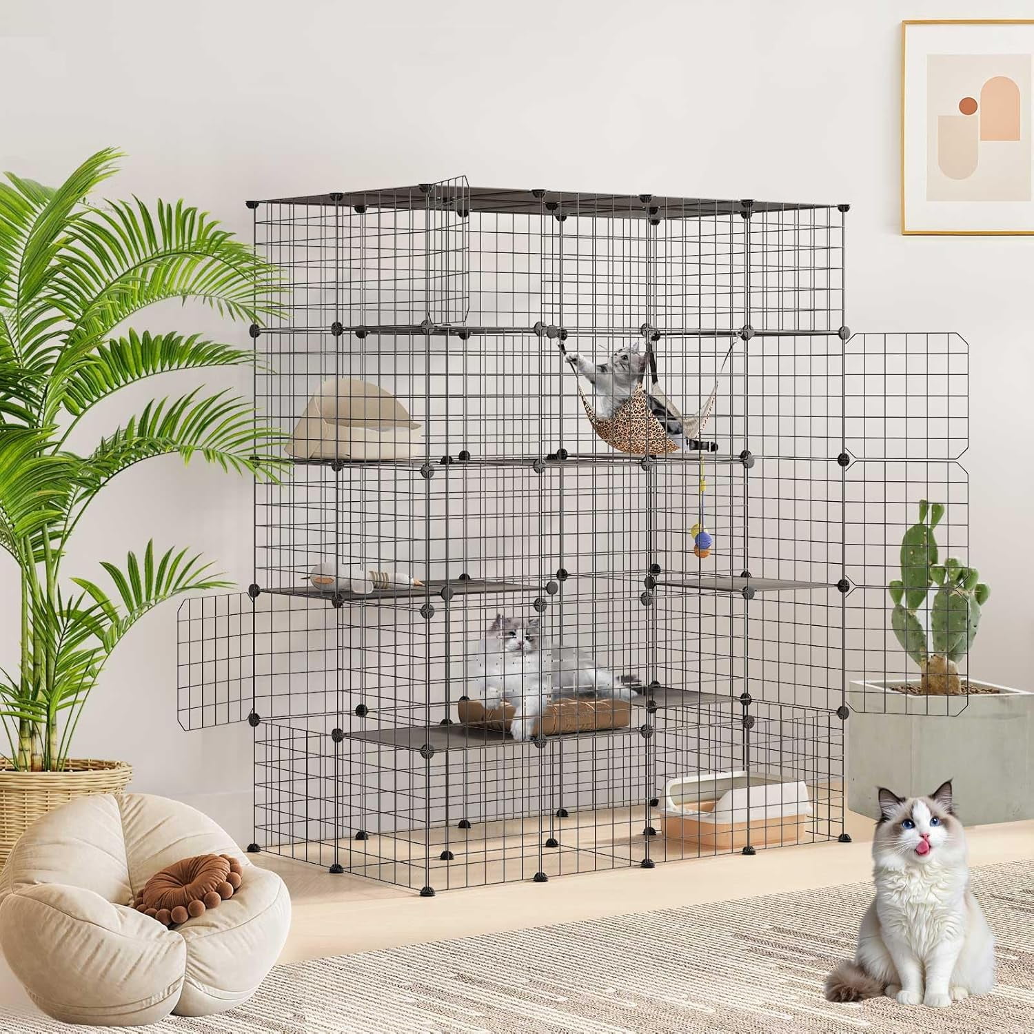 LotFun Cat Large Enclosures, 5-Tier DIY Cat Cage for Indoor & Outdoor ...
