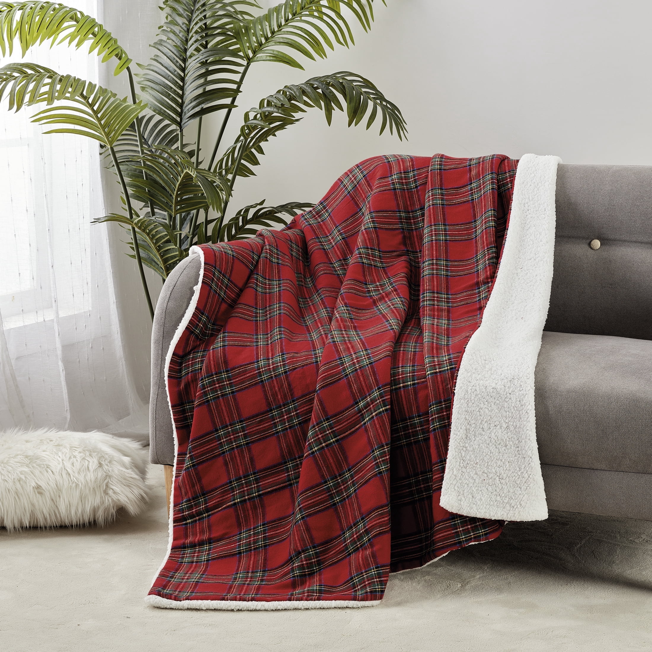 Lotechicw 1 Piece Christmas Buffalo Plaid Blanket - Double-Layer ...