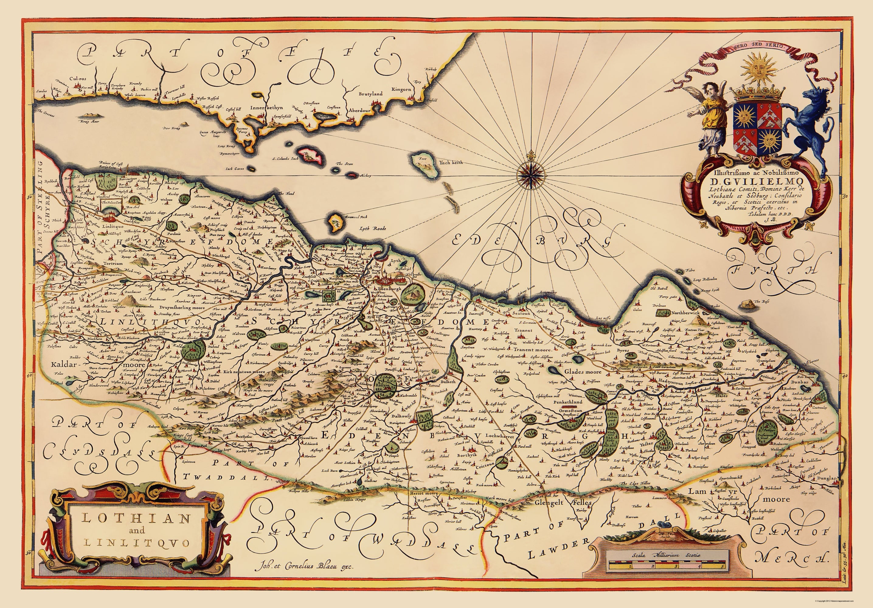 Historic Map - Lothian Region Scotland - Blaeu 1640 - 23 x 33.02 ...