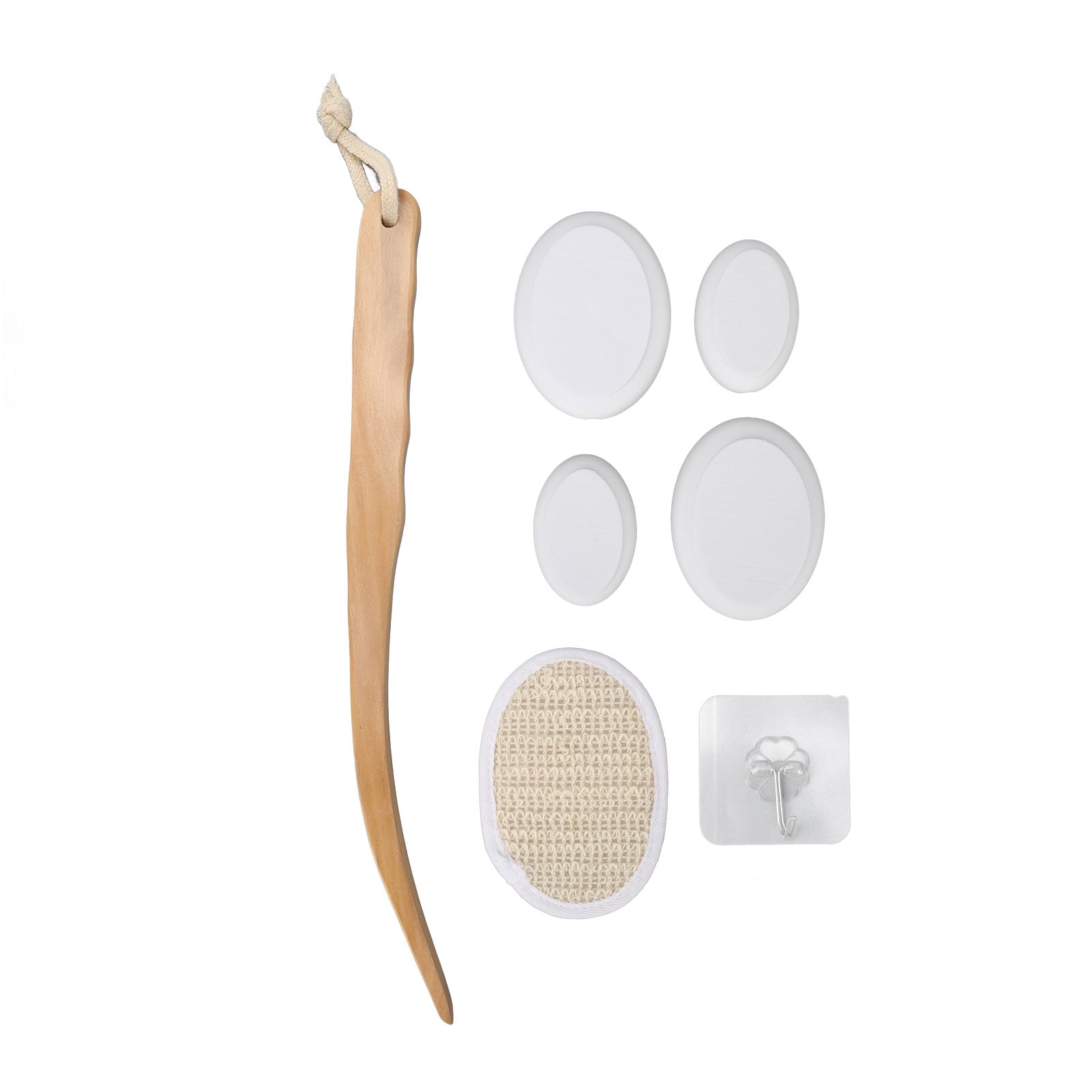 Lotion Applicator Eva Wooden Handle 4 Replaceable Pads Shower Brush For
