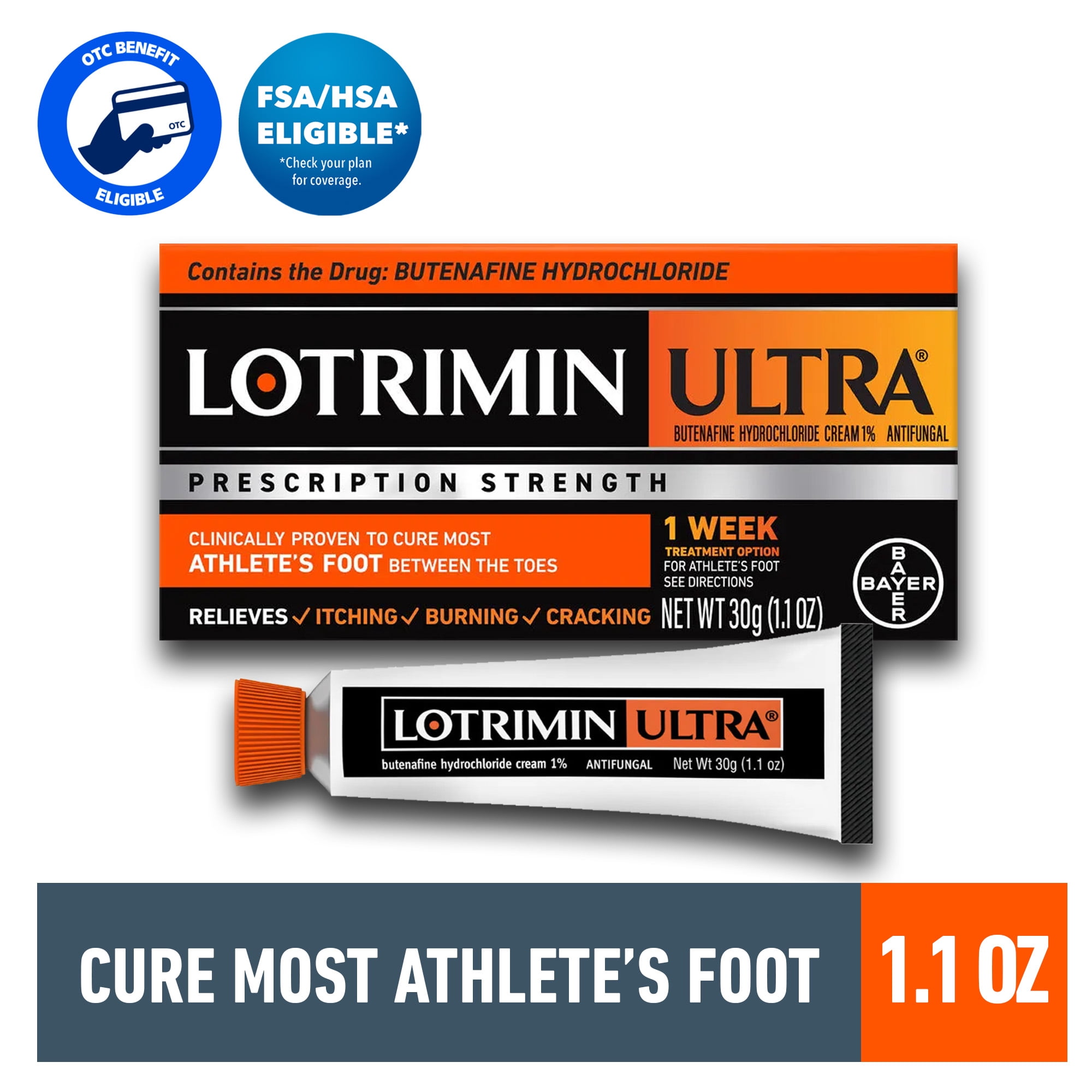 Lotrimin Ultra 1 Week Athlete's Foot Cream, Antifungal Cream, 30G Tube ...