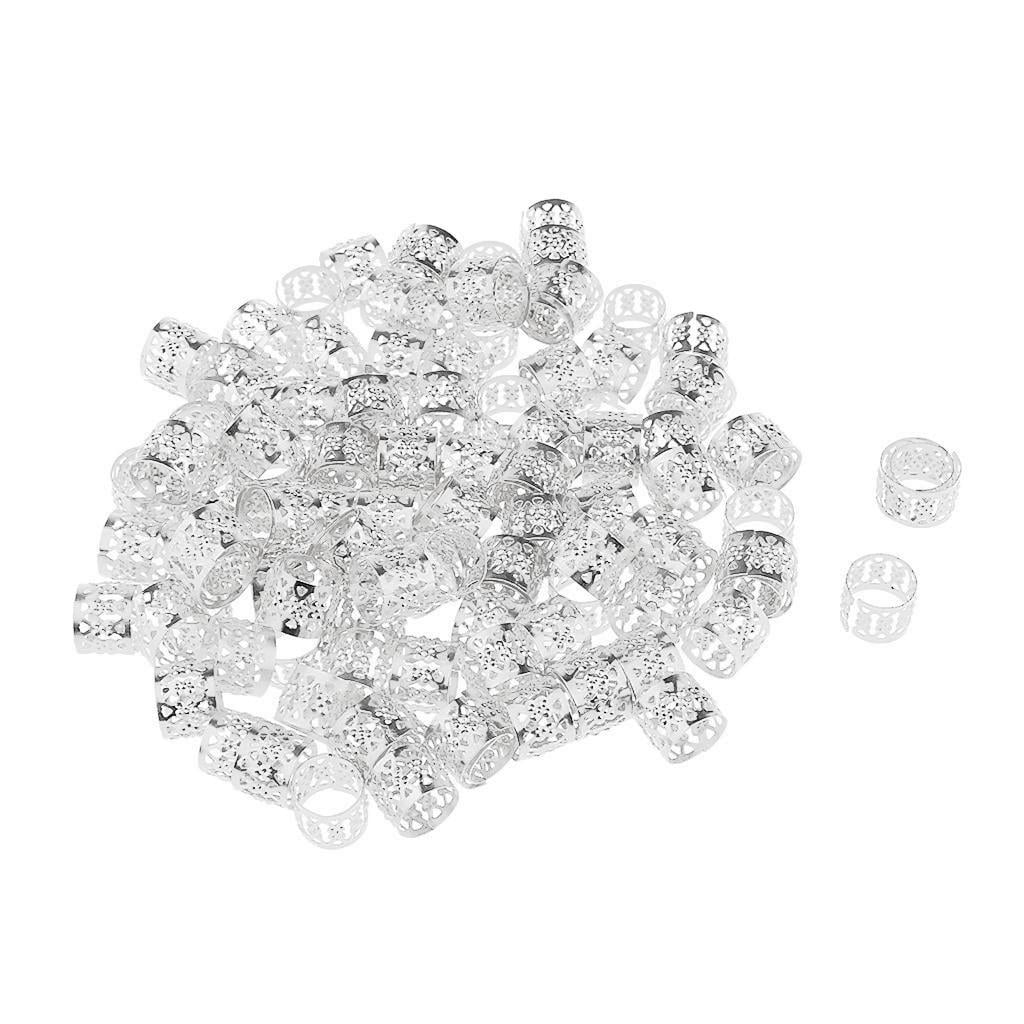 Lots 100 Silver Metal Cuffs for Hair,Beards,Braids,Dreadlocks 9mm Dia ...