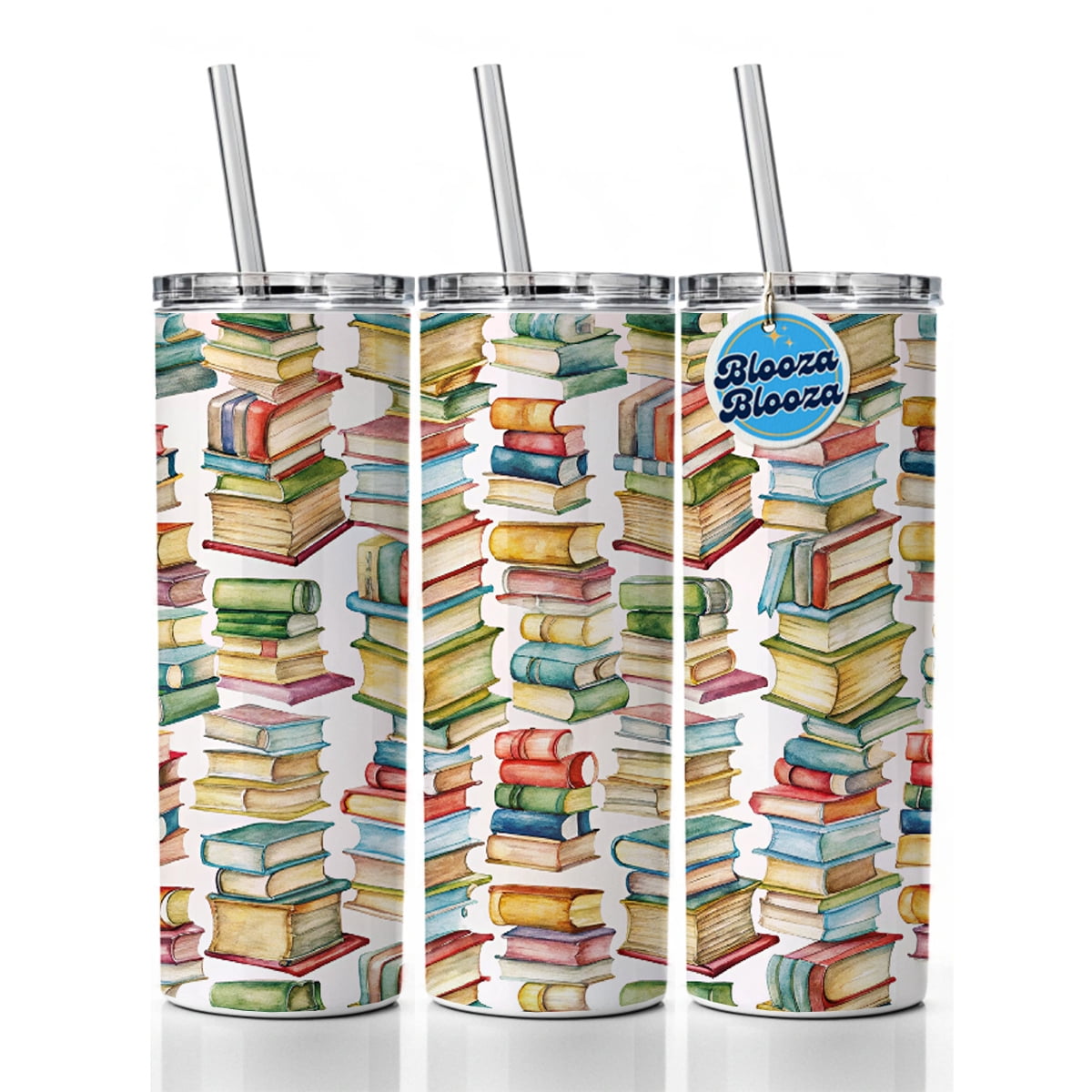 Lots Of Books Library Reading Reader 20oz Insulated Water Bottle Skinny ...