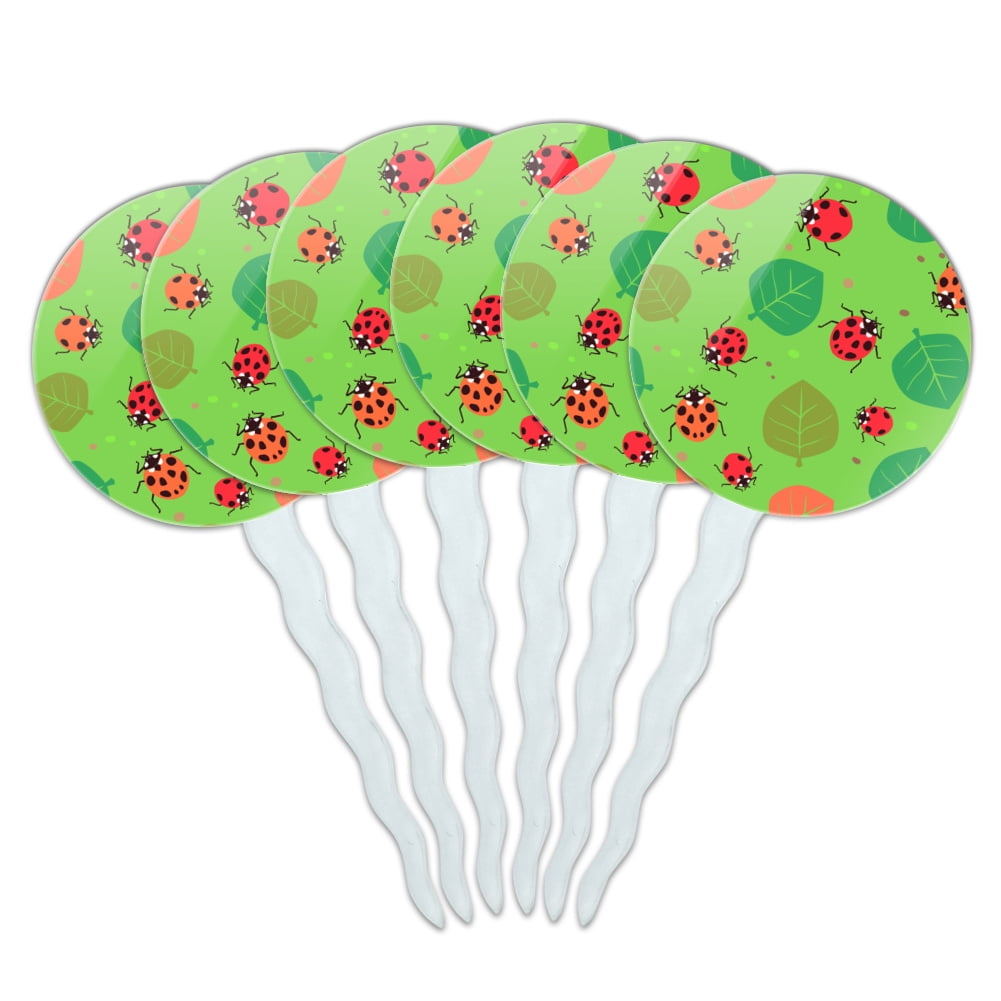 Lots of Ladybugs and Leaves Pattern Cupcake Picks Toppers Decoration ...