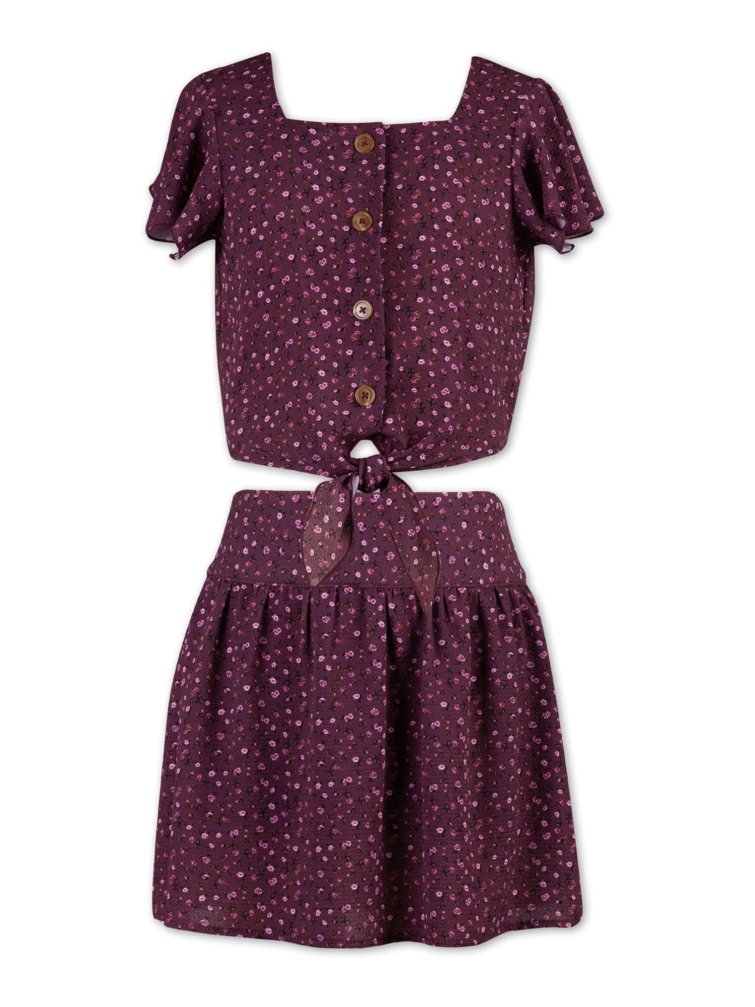 Lots of Love By Speechless Girls Floral Tie Front Flowy Sleeve Top and ...