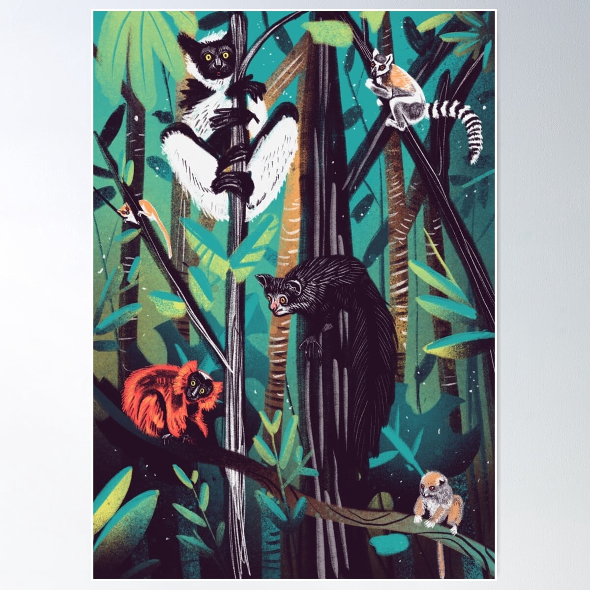 Lotsa Lemurs Poster Wall Art, Modern Wall Decor For Living Room Bedroom ...