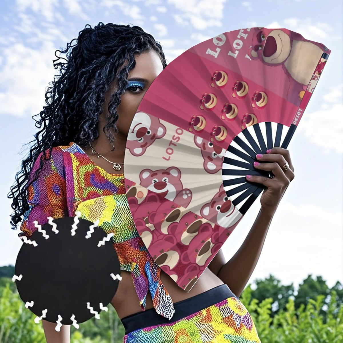 Lotso Bear-theme Folding Fan Chinese Fan Hand Polyester Foldable Fan ...