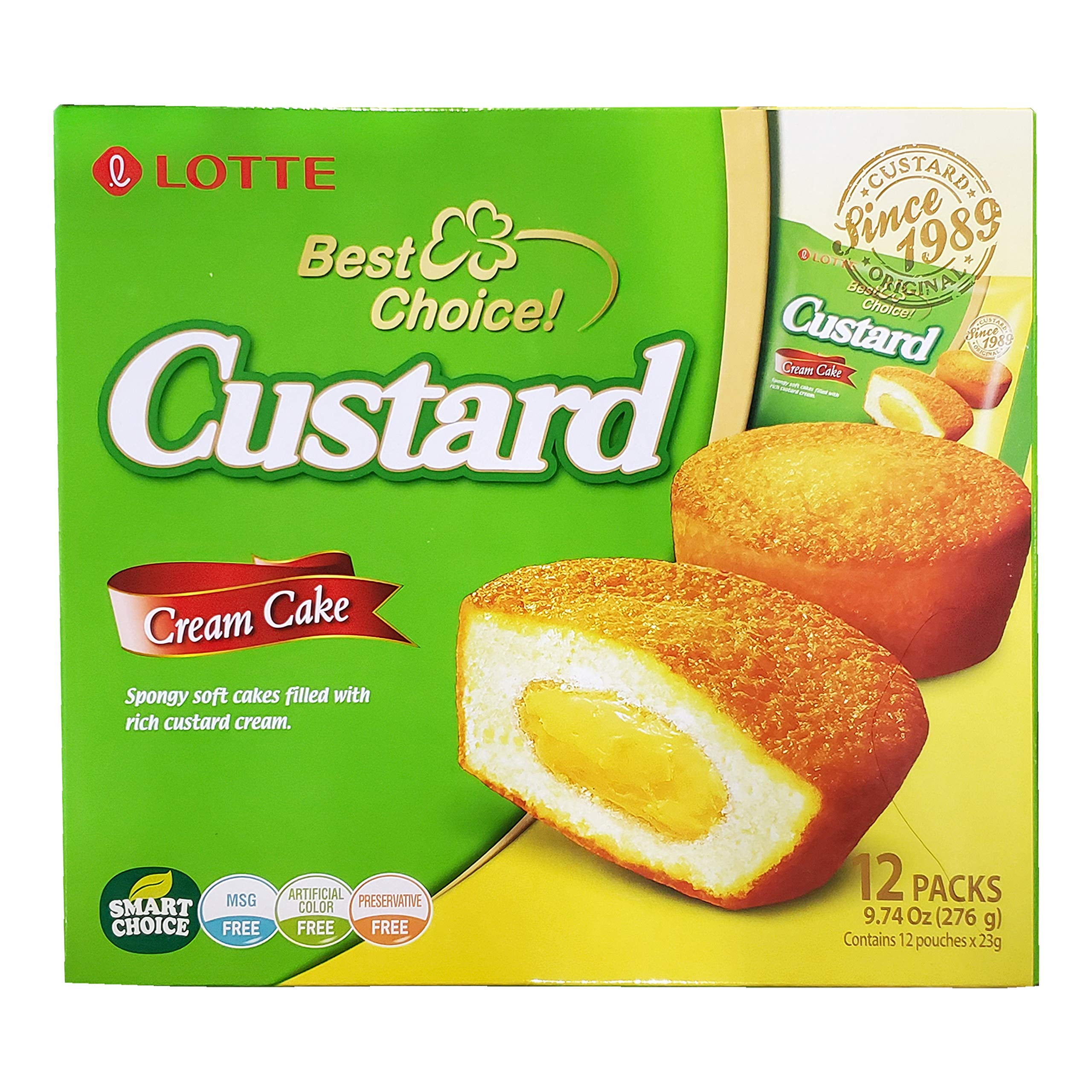 Lotte Custard Cream Cake Snack, MDA05 12 Individually Wrapped 9.74oz ...