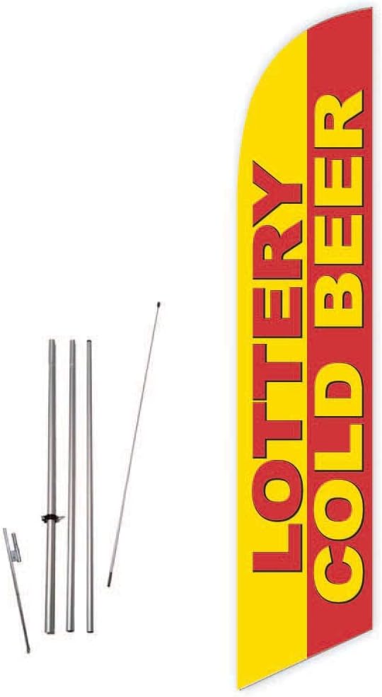 Lottery Cold Beer (Yellow/Red) Feather Flag with Complete 15ft Pole kit ...