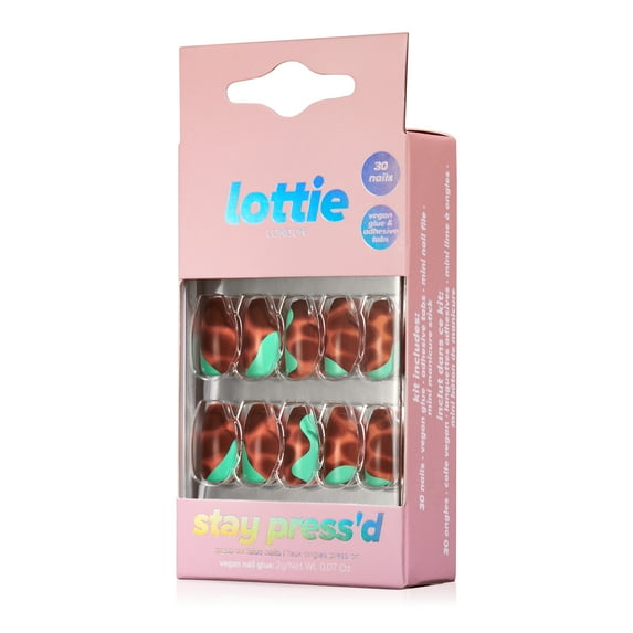 Lottie London Stay Press'd, Press On Nails Set, Squareletto shape,Tortoiseshell twist , 30 nails ...