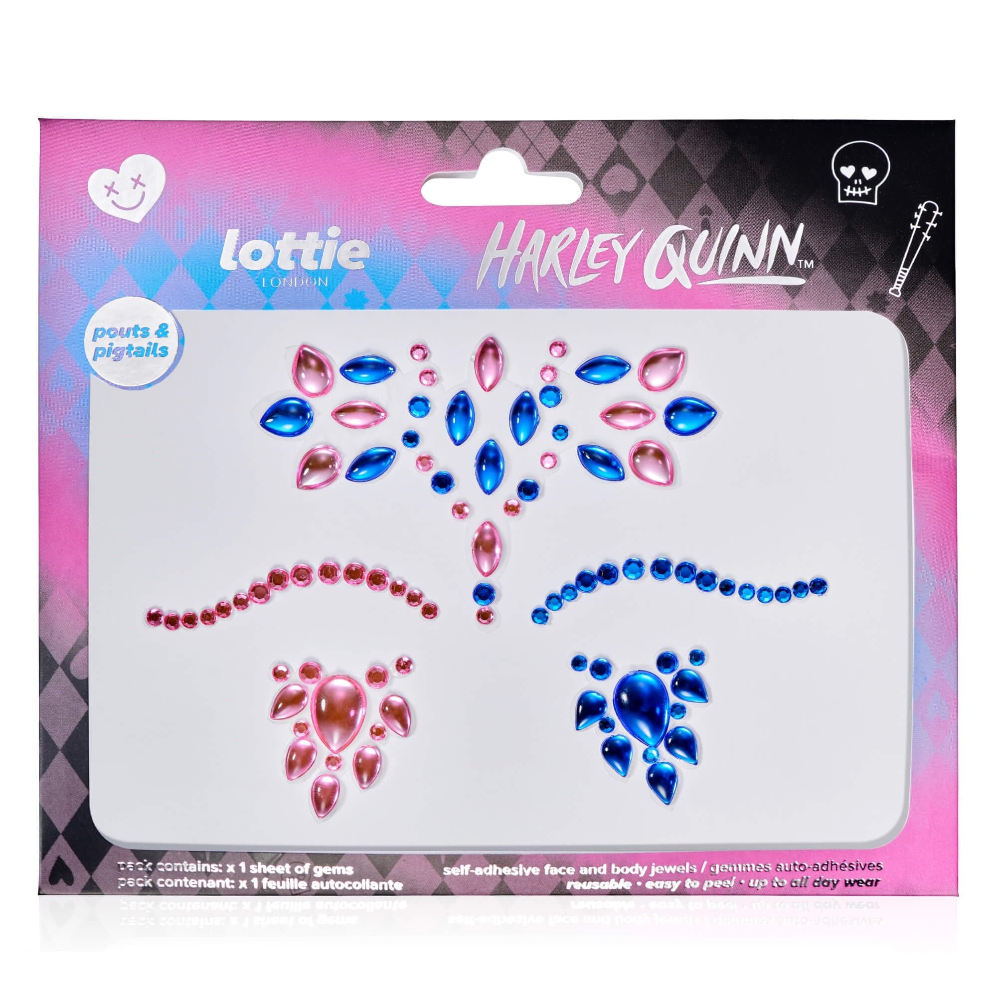 Lottie London x Harley Quinn Face & Body Gems in Pouts & Pigtails, Easy ...