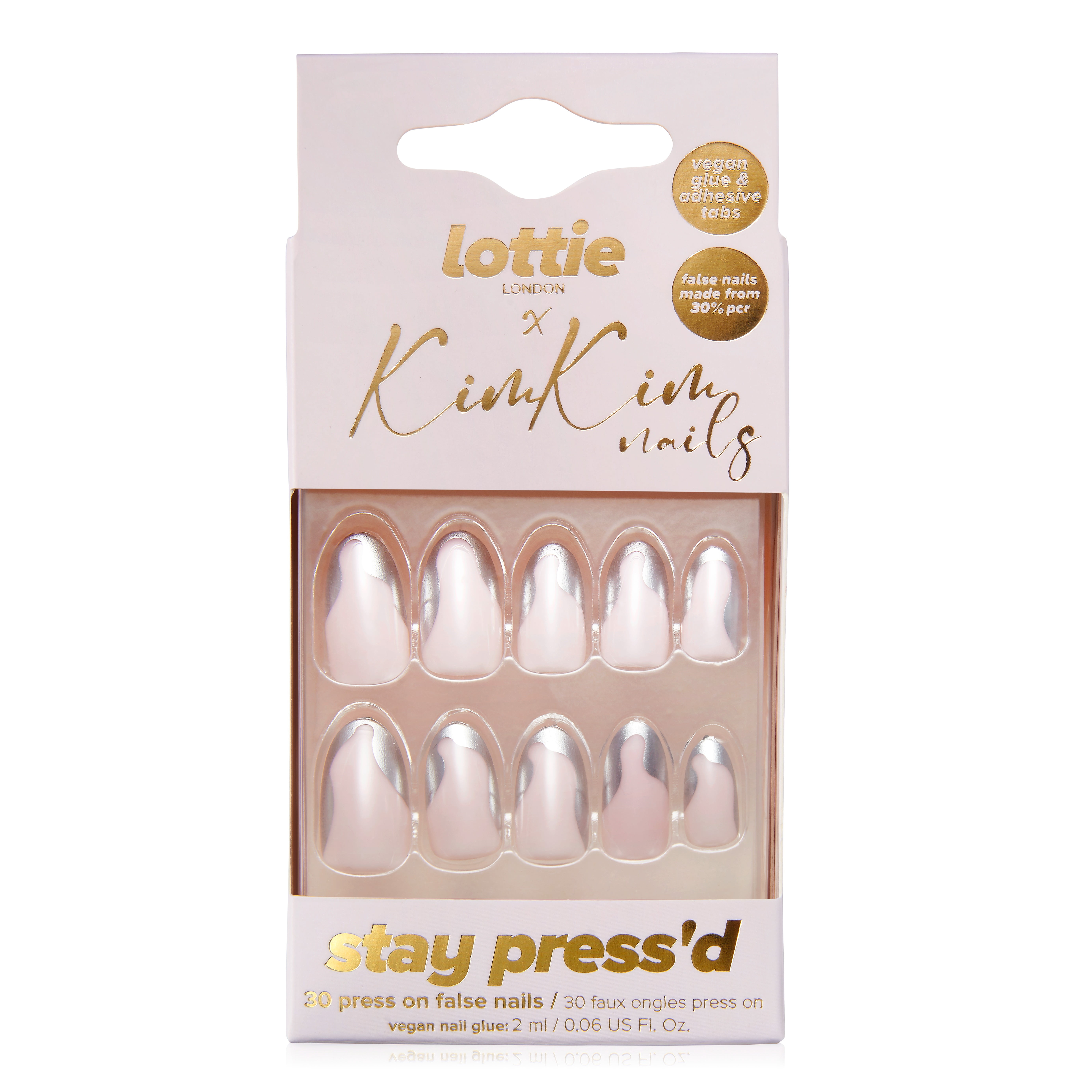 Lottie London x Kim Kim Press on Nail Set, Groovy Chrome, Rounded ...