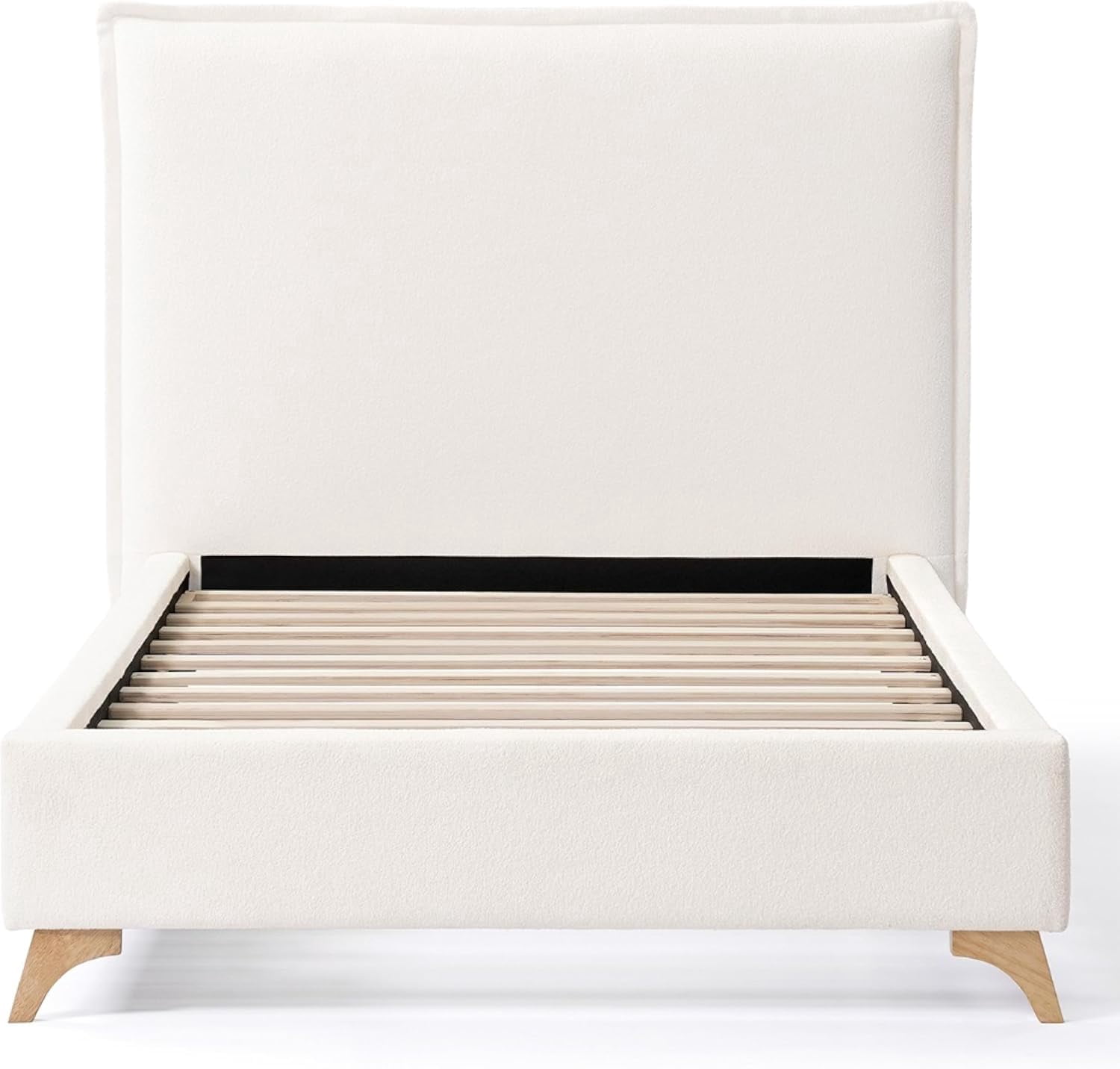 Lottie Twin Boucle Flange Edge Bed Frame with Headboard – Twin Size Bed ...