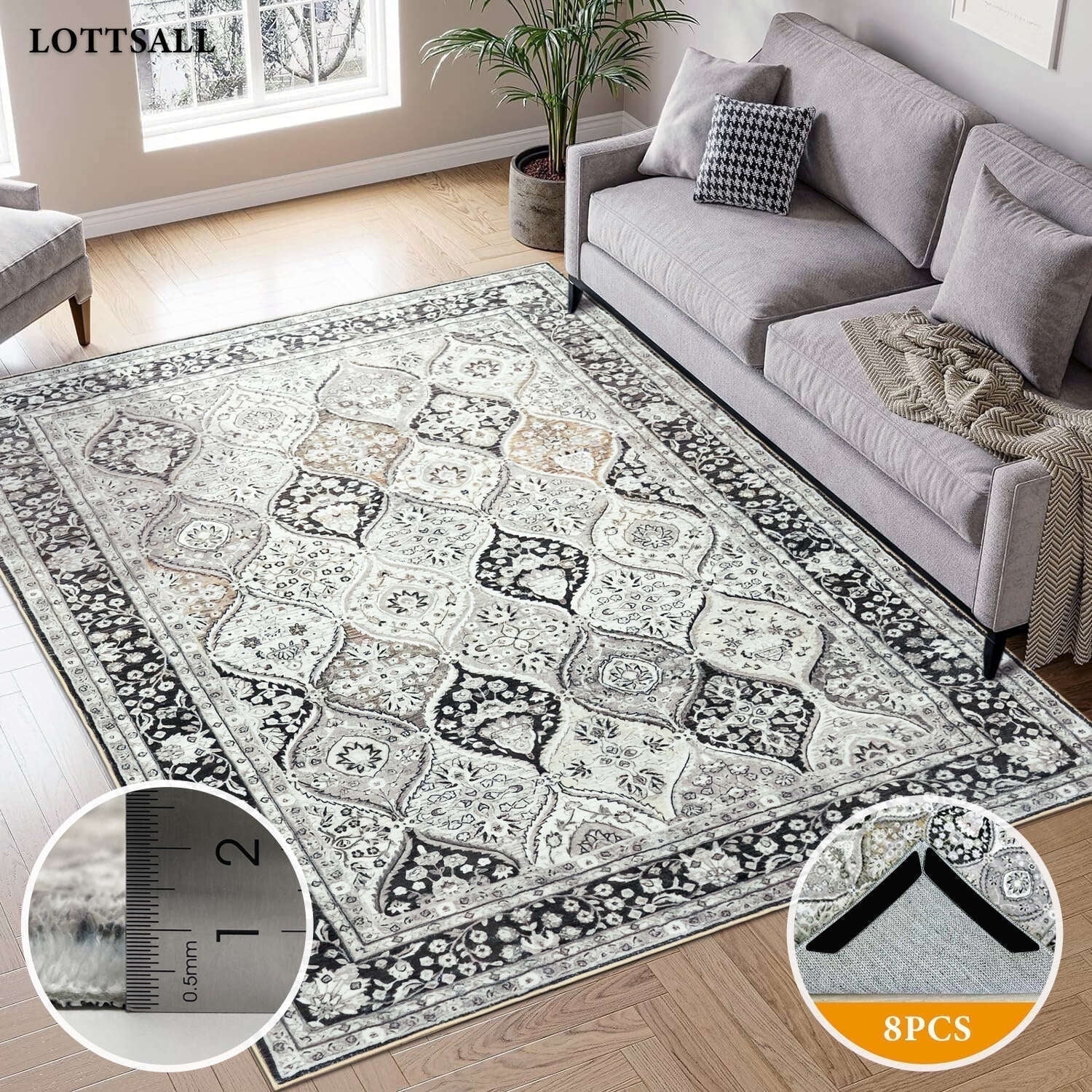 Lottsall Vintage 5x8 Rugs for Living Room, Machine Washable Living Room ...
