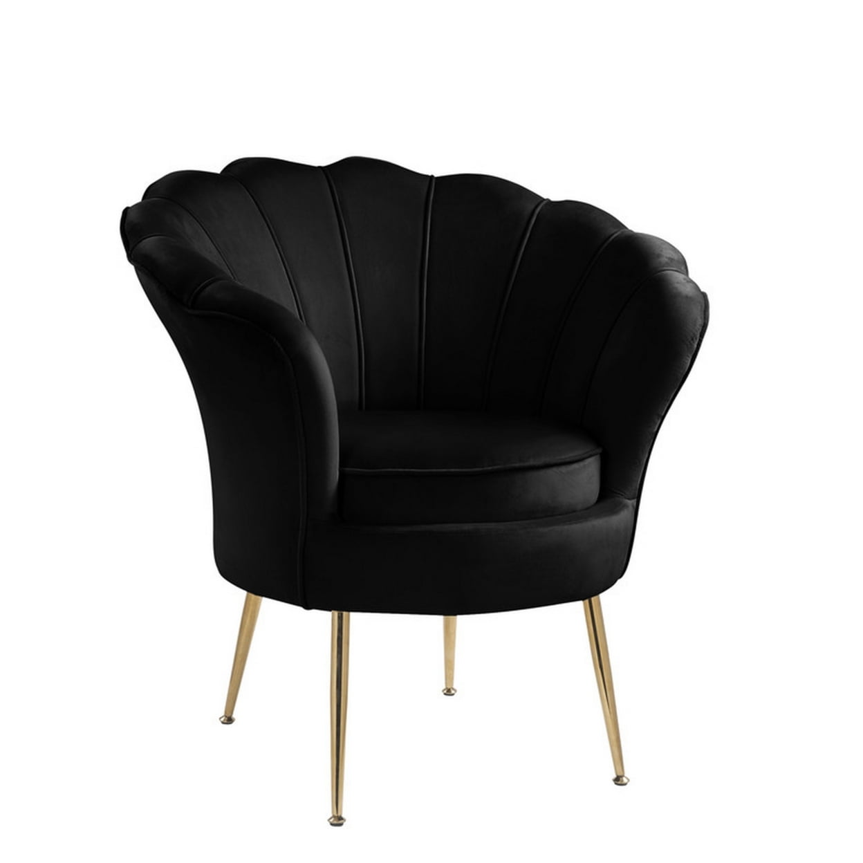 Lotus 34 Inch Barrel Accent Chair, Channeled Back, Metal Legs, Black ...