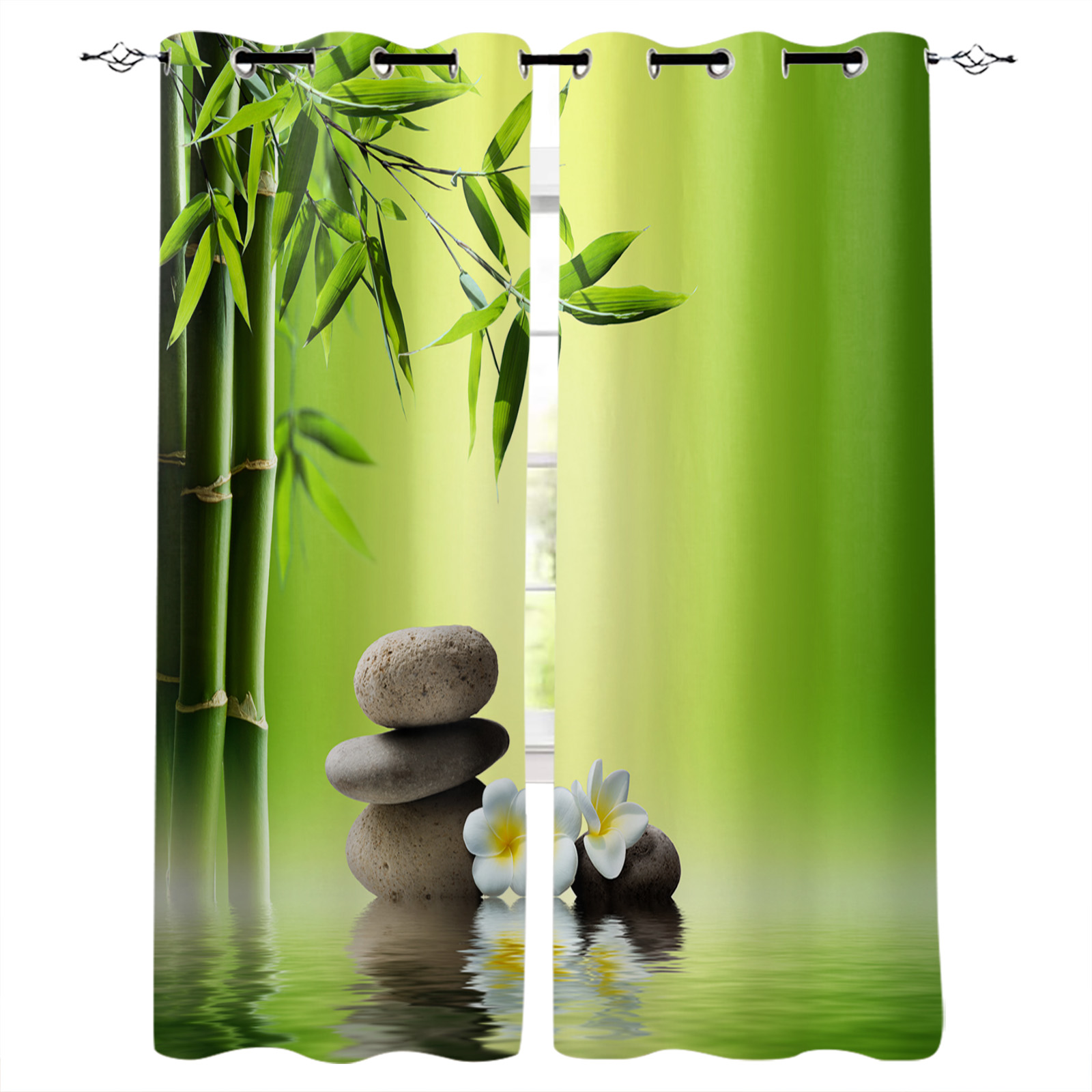 Lotus Bamboo Sts Candle Spa Zen Blue Window Curtains Living Room ...