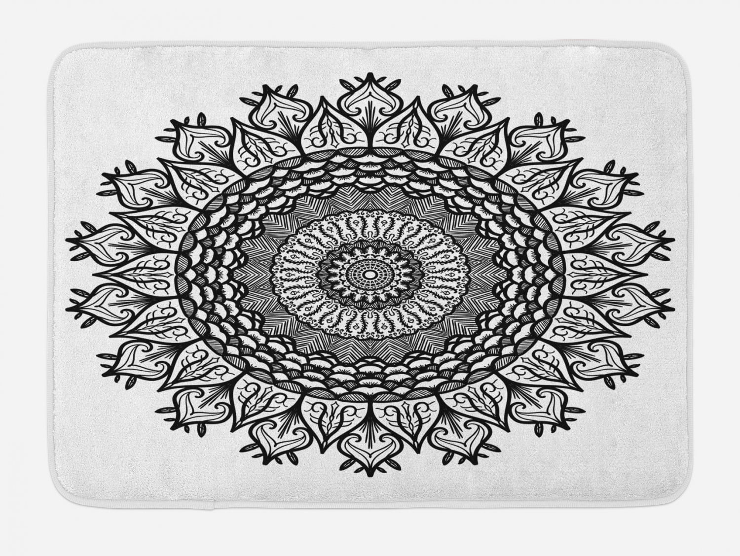 Lotus Bath Mat, Arabesque Mandala with Flower Effects Oriental Folk ...