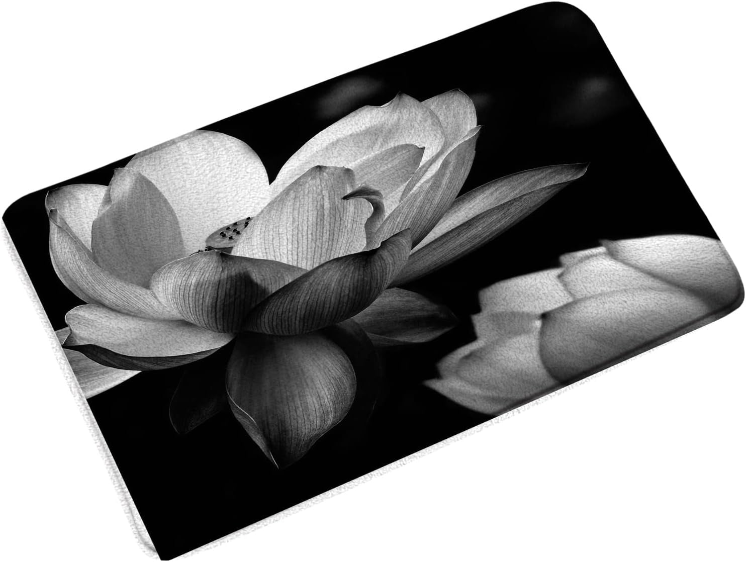Lotus Bath Mat Black and White Flower Elegant Floral on Black ...