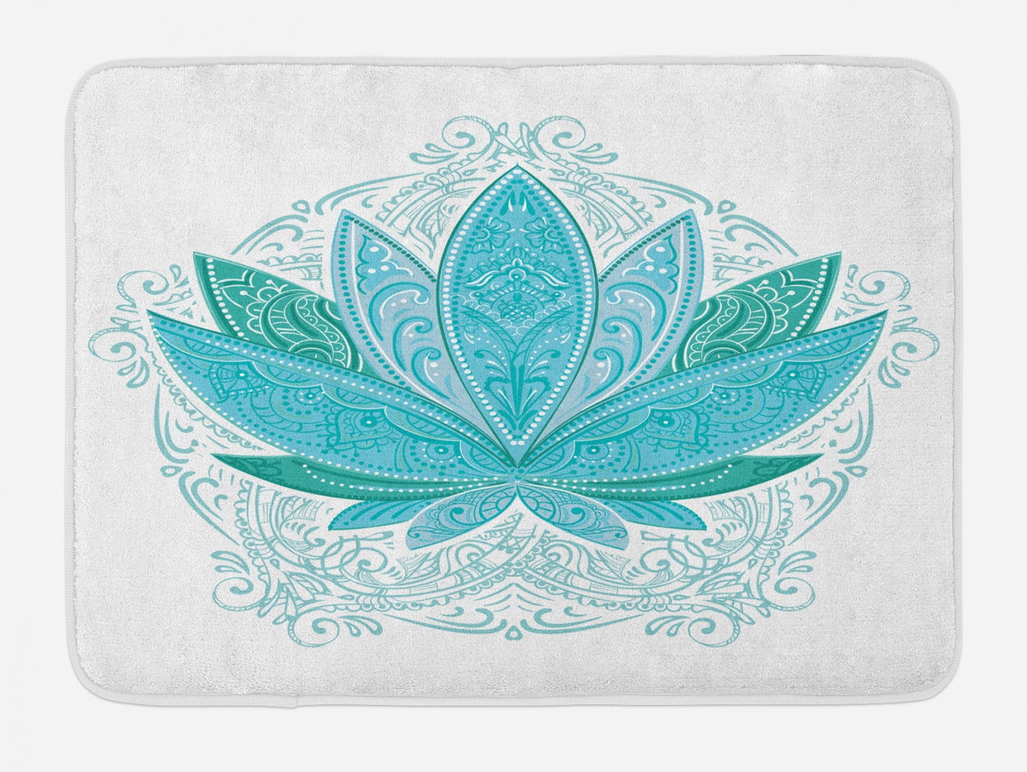 Lotus Bath Mat, Lotus Flower with Ornaments Ethnic Exotic Petals Mehndi ...