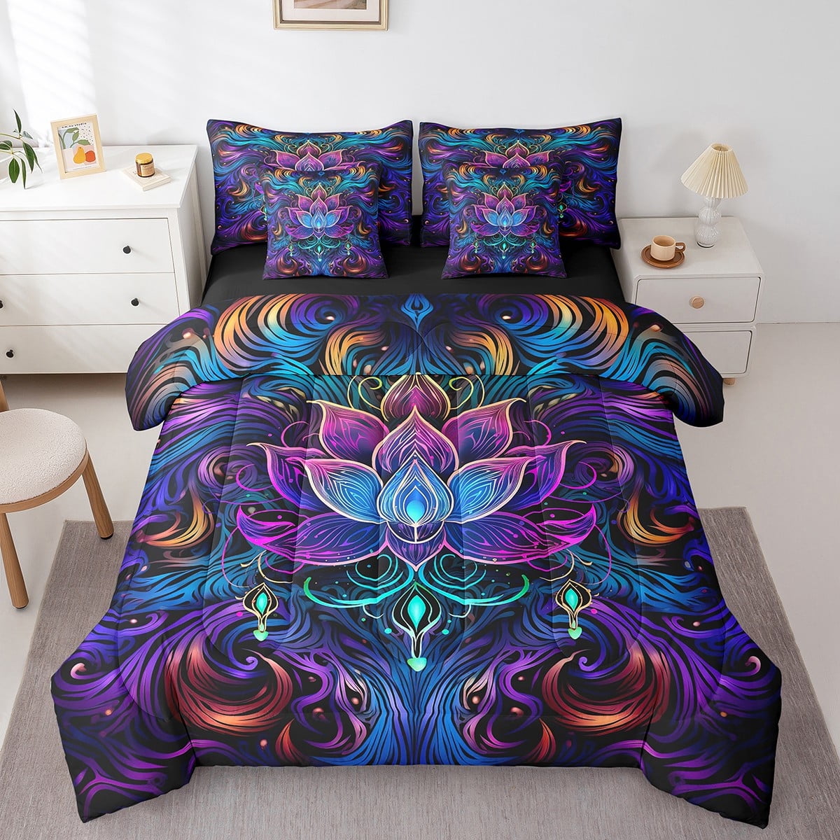 Lotus Bedding Comforter Sets 7 Pieces Bohemian Theme Bed in a Bag ...