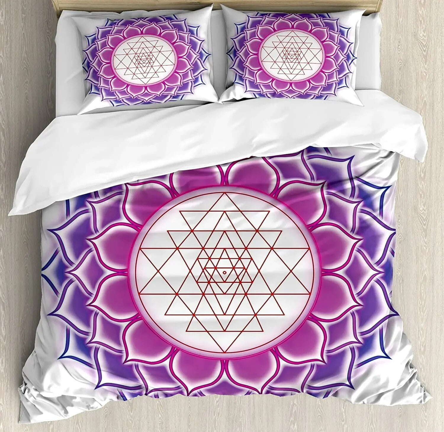 Lotus Bedding Set For Bedroom Bed Home Sacred Geometry Yantra Mandala with Triangle Figur Duvet ...