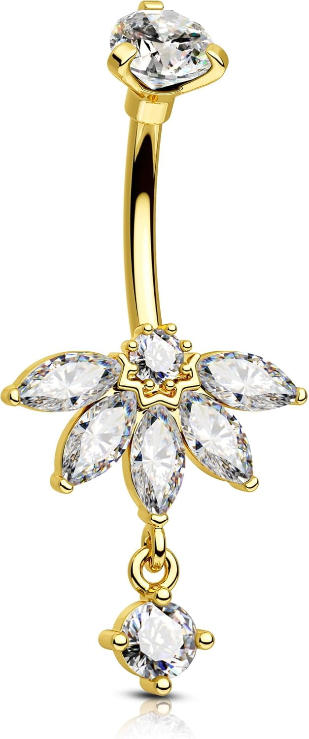 Lotus Belly Button Rings, 14G Dangle Belly Navel Rings for Women ...