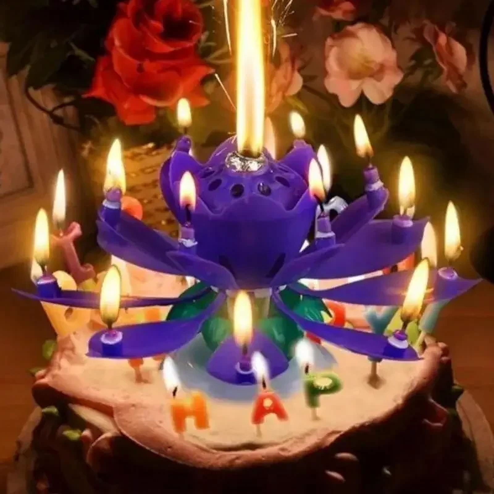 Lotus Birthday Candle Singing Candle-Powered Spinning Cake Topper ...
