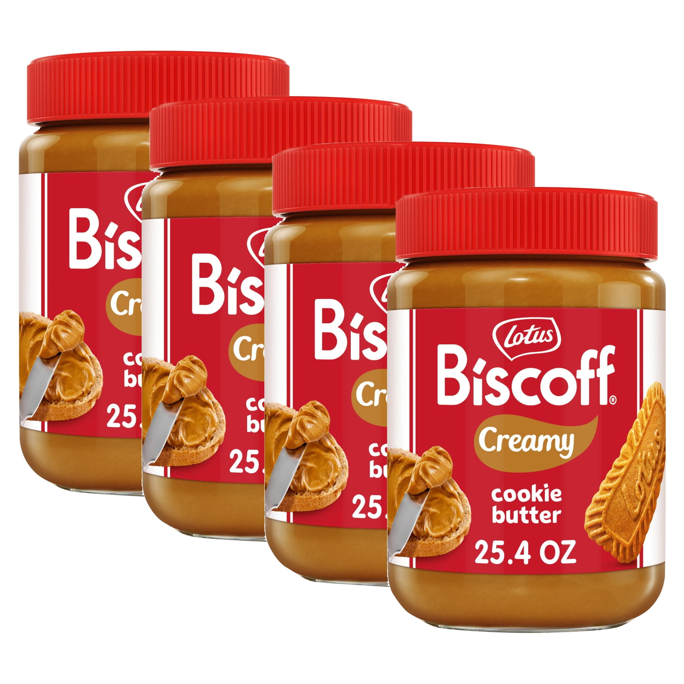 (4 pack) Lotus Biscoff Creamy Cookie Butter, Nut-Free Spread, 25.4oz ...