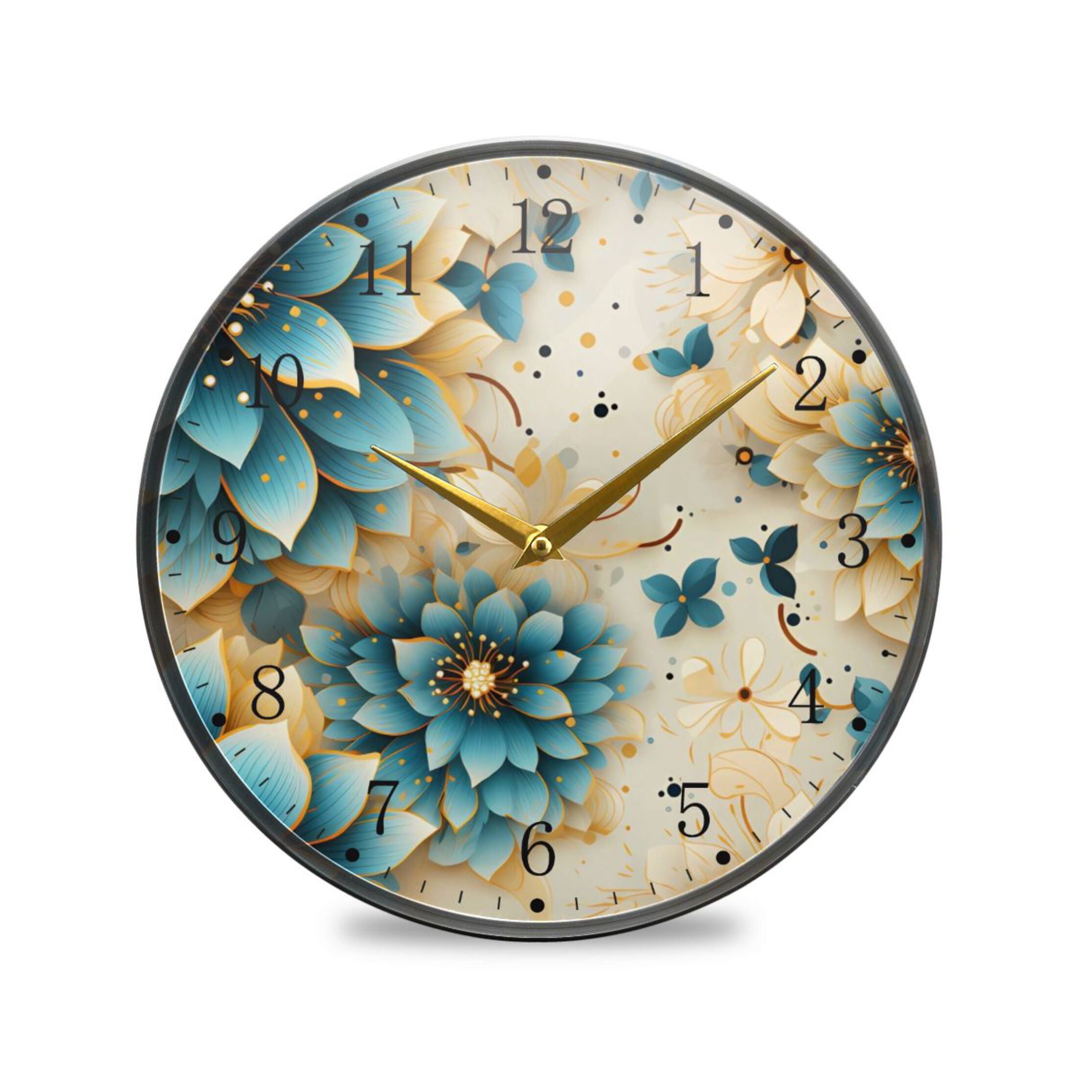 Lotus Blue Flowers Acrylic Wall Clocks Quiet Round Clock Battery ...