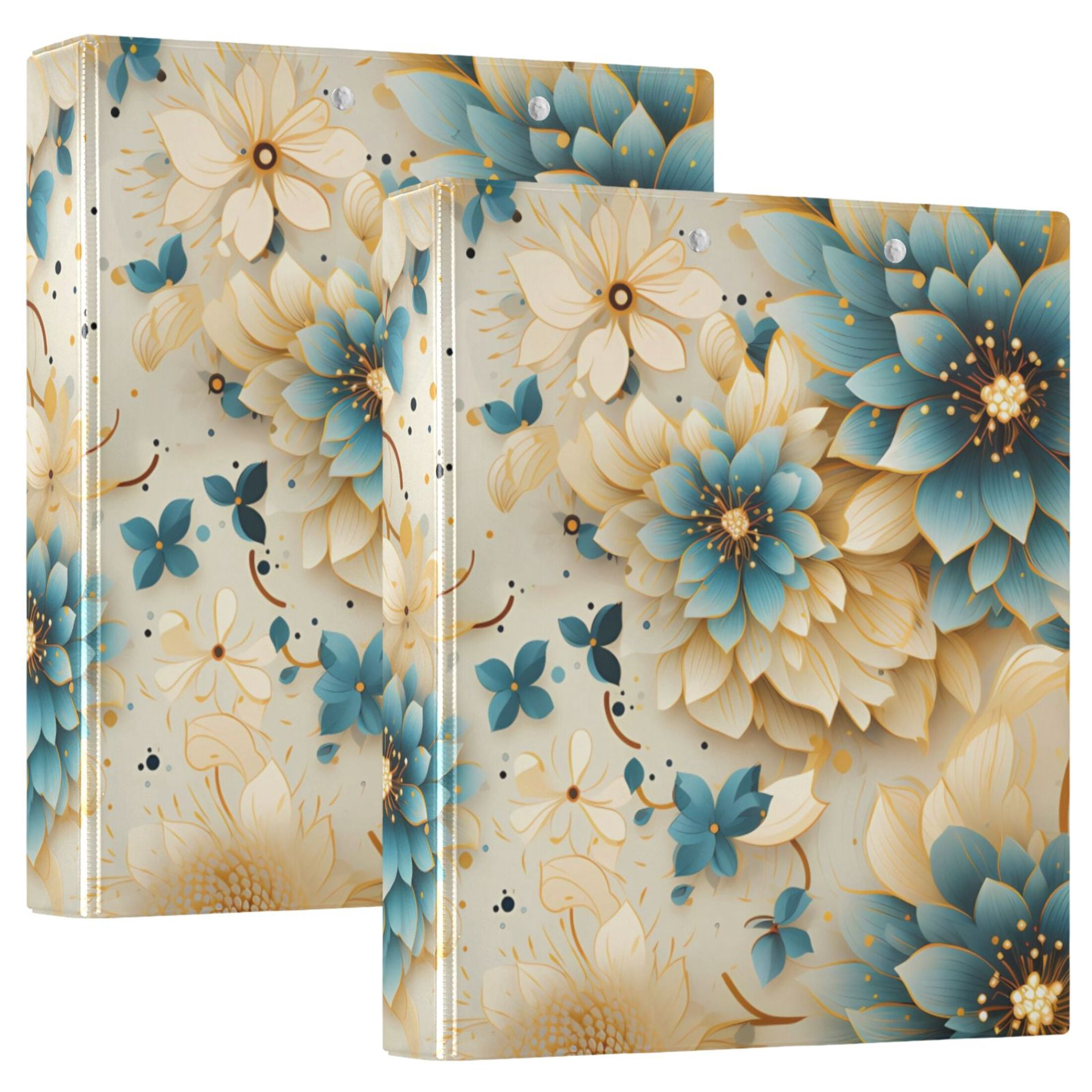 Lotus Blue Flowers Hardcover 3 Ring Binder 1.5 inch Round Rings with ...