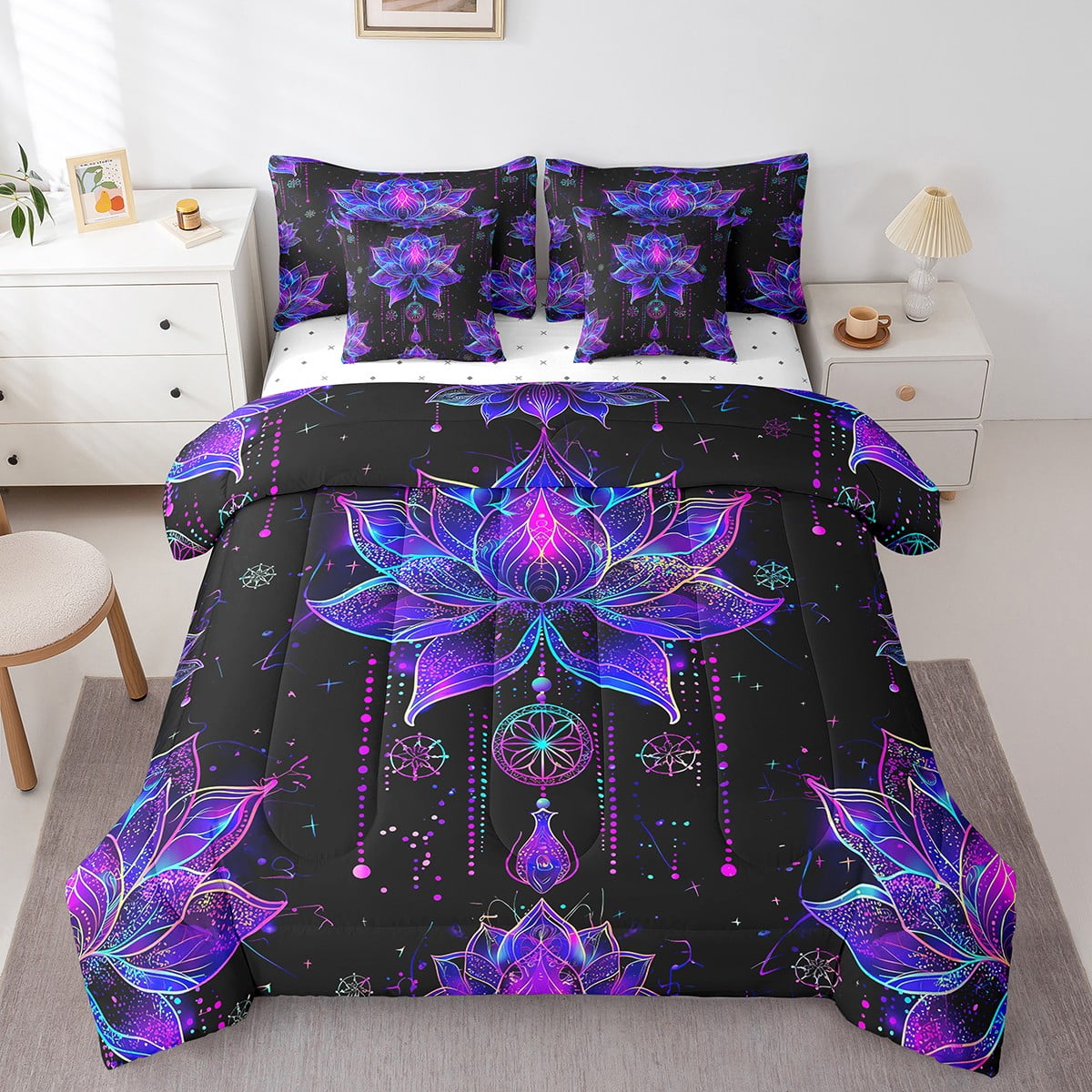 Lotus Bohemian Bed in a Bag King Size Comforter Set 7 Pieces,Trippy ...