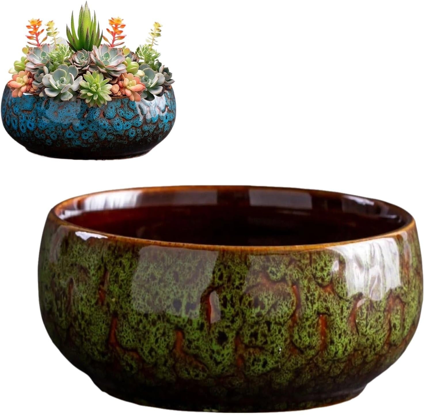 Lotus Bowl Planter，Ceramic Lotus Bowls for Planting Lotus Flower，Retro ...