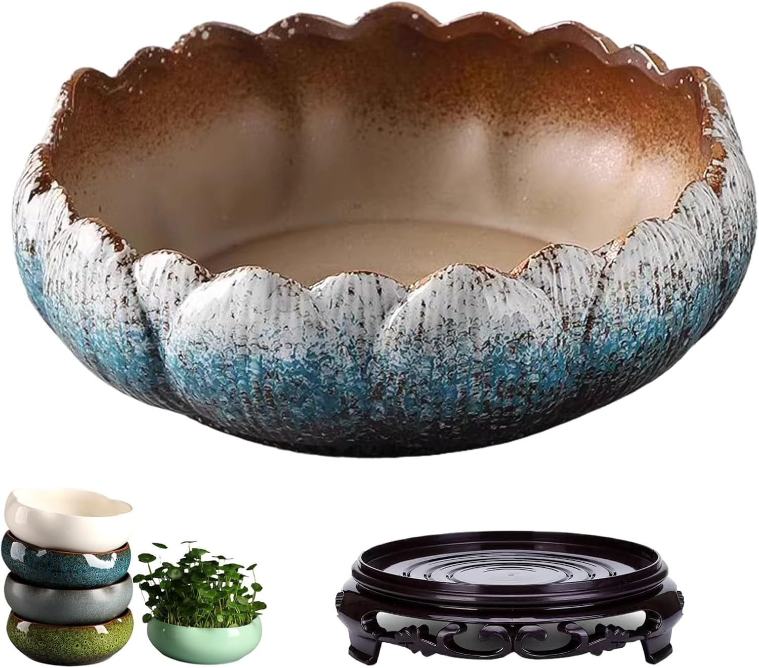 Lotus Bowl Planter, Ceramic Lotus Flower Bowl for Indoor Outdoor, Leak ...