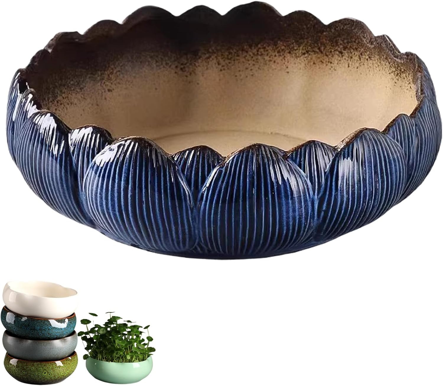 Lotus Bowl Planter, Ceramic Lotus Flower Bowl for Indoor Outdoor, Leak ...