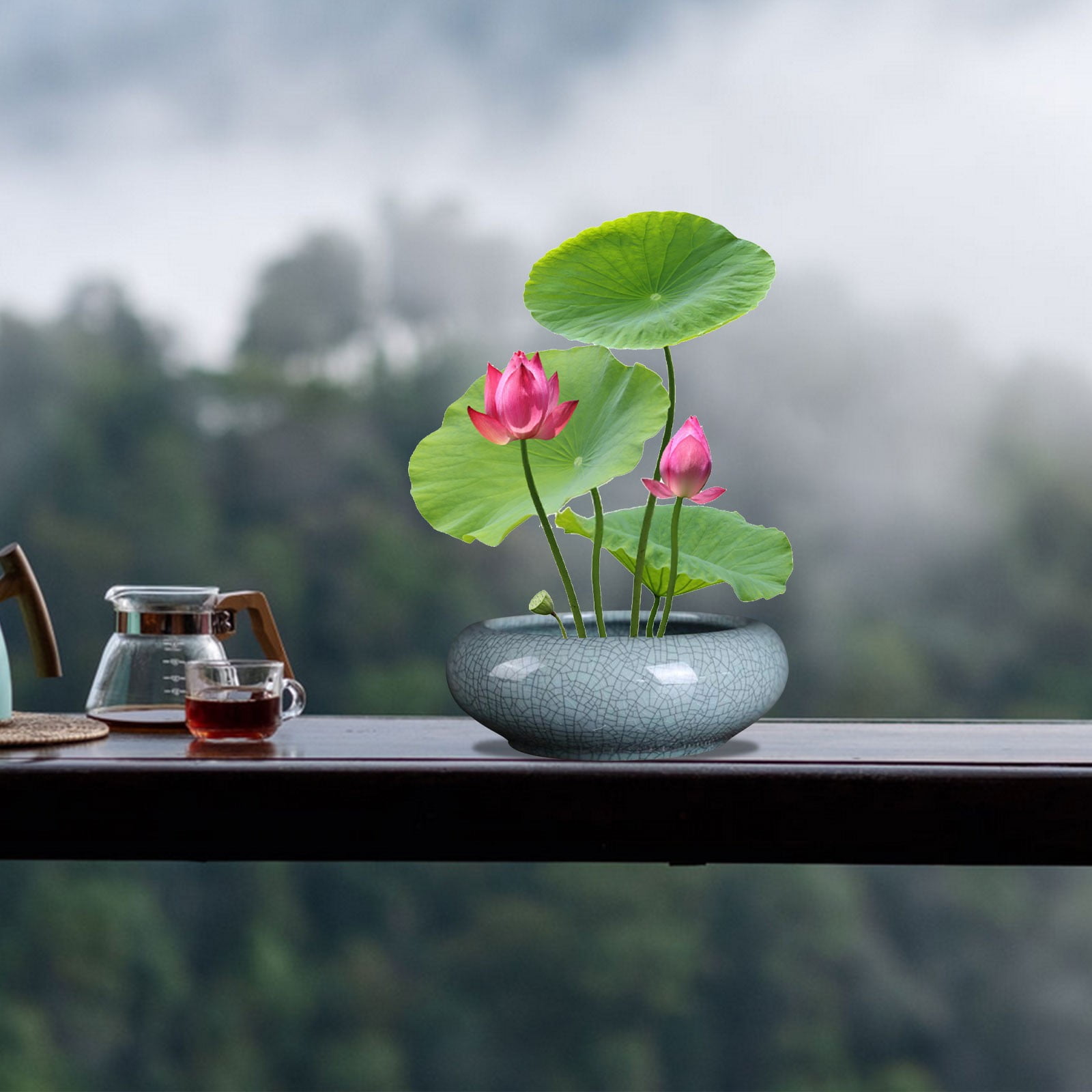 Lotus Bowl Planter,Flower Pot Without Holes Round,Water Lilys Green ...