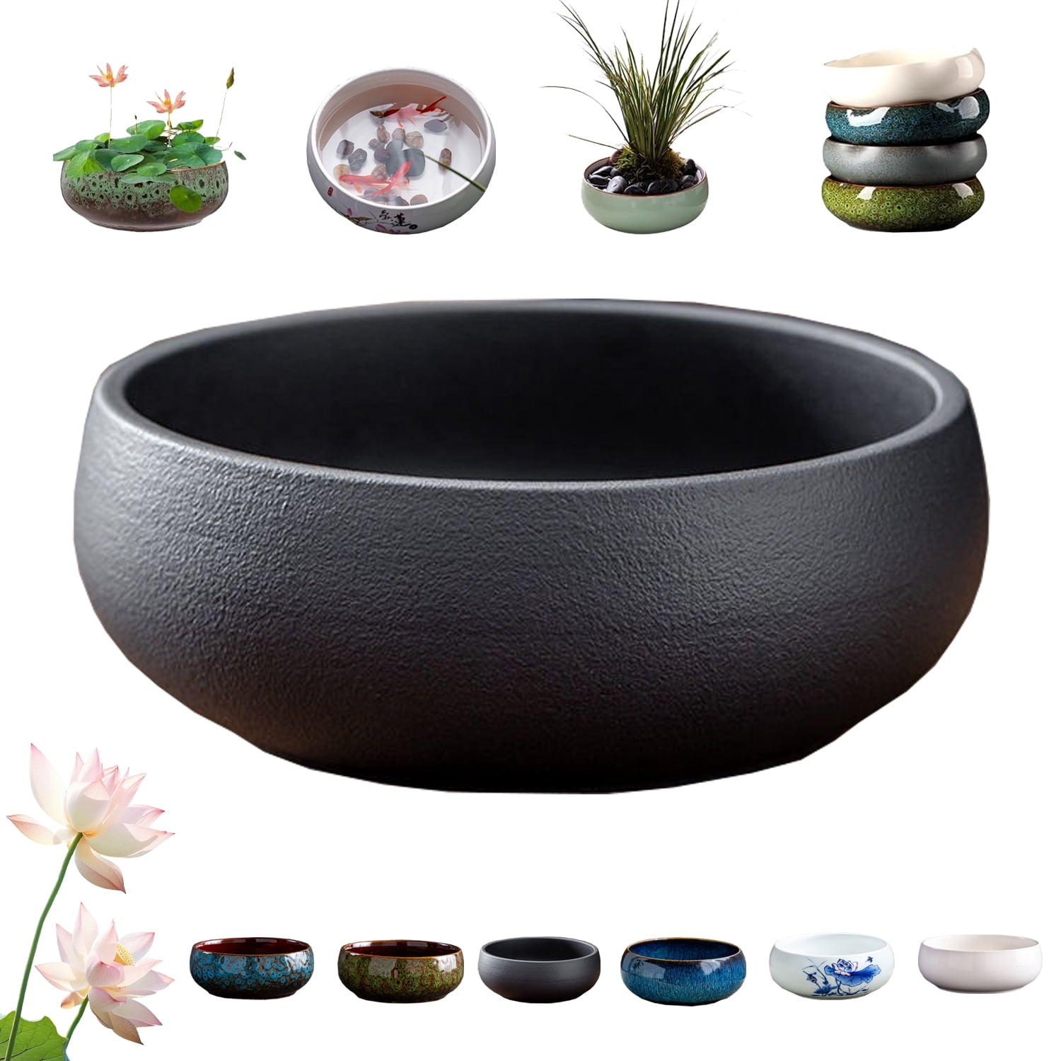 Lotus Bowl Planter, Lotus Bowls for Planting in Water Indoors, Ceramic ...