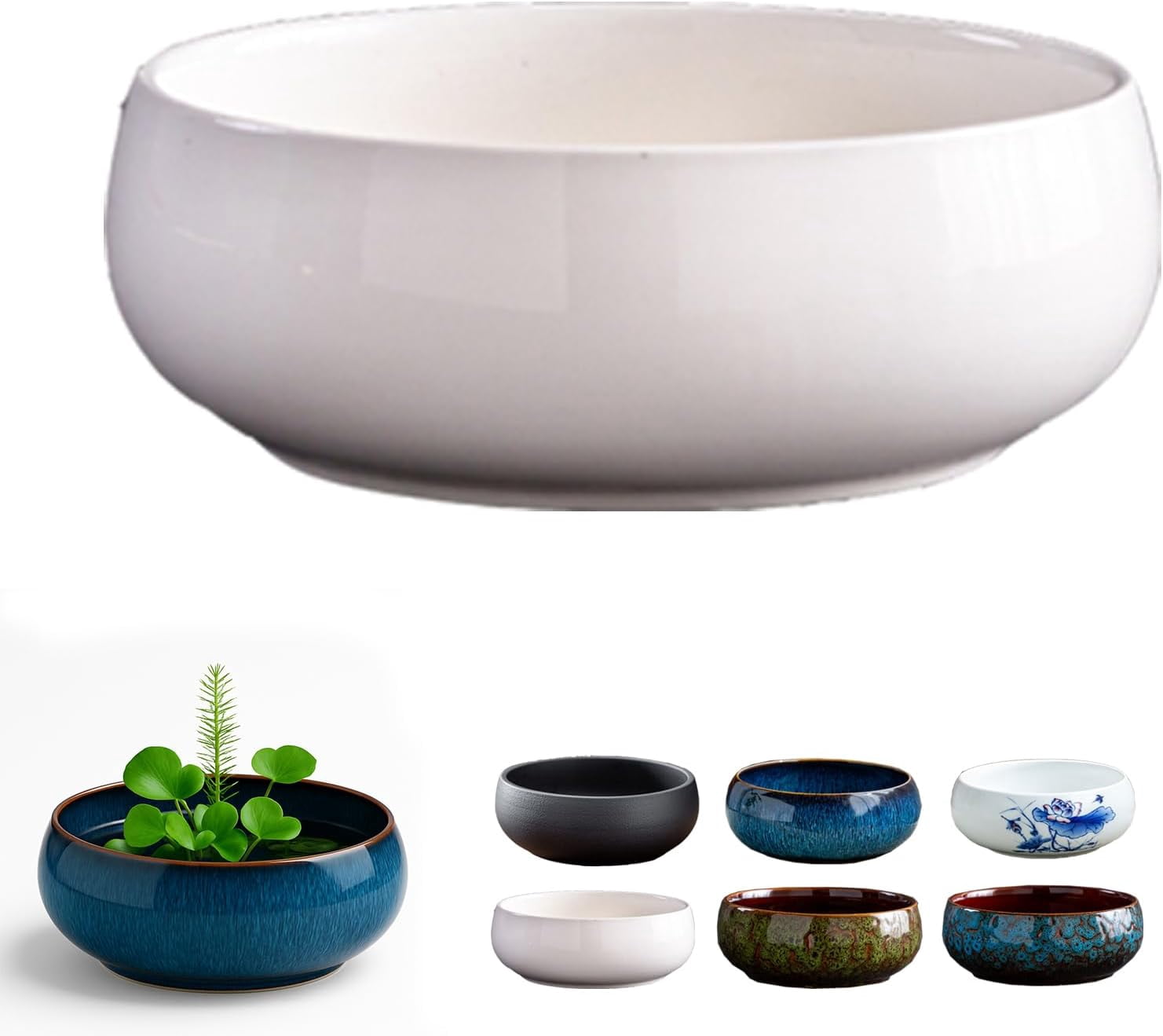 Lotus Bowl Planter for Planting in Water Indoors, Round Ceramic Lotus ...