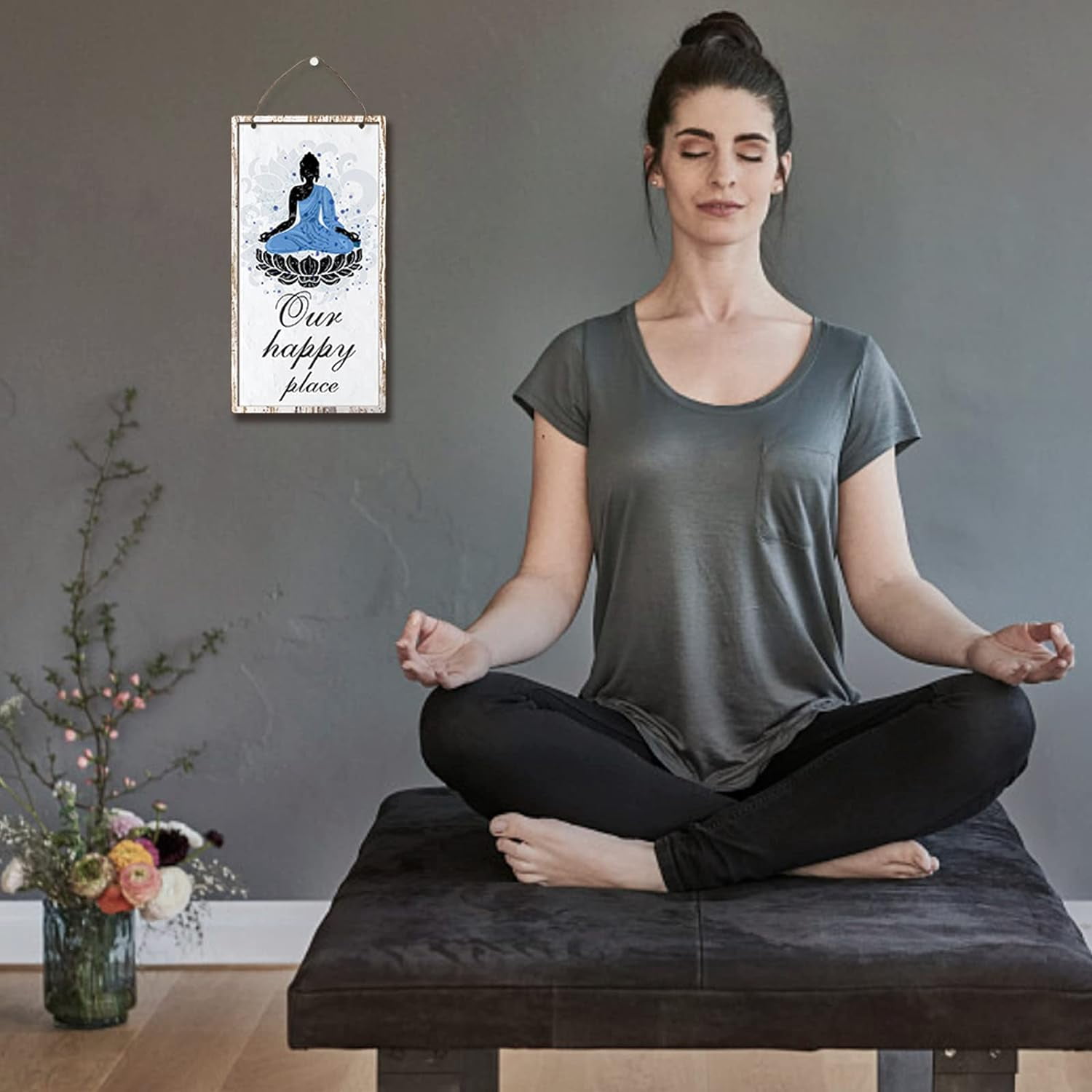 Lotus Buddha Figure Wooden Signs Wall Art Decor Wooden Hanging Door ...