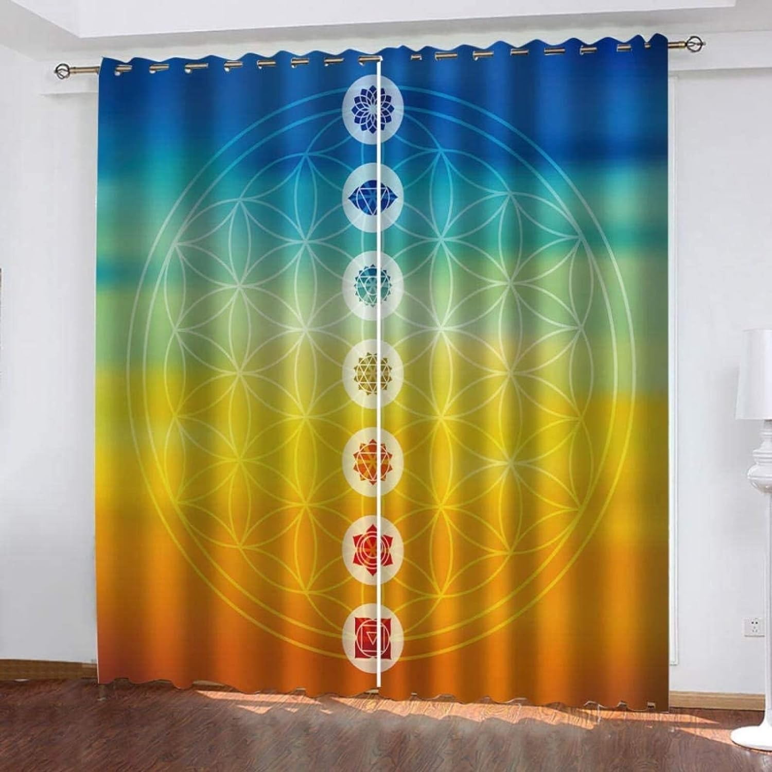 Lotus Buddhism Blackout Pattern,Flower of Life Butaro Print Curtain,2 ...