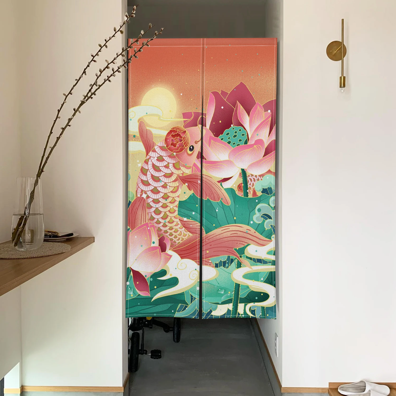 Lotus Carp Japanese Noren Curtain Chinese Traditional Ink Painting ...