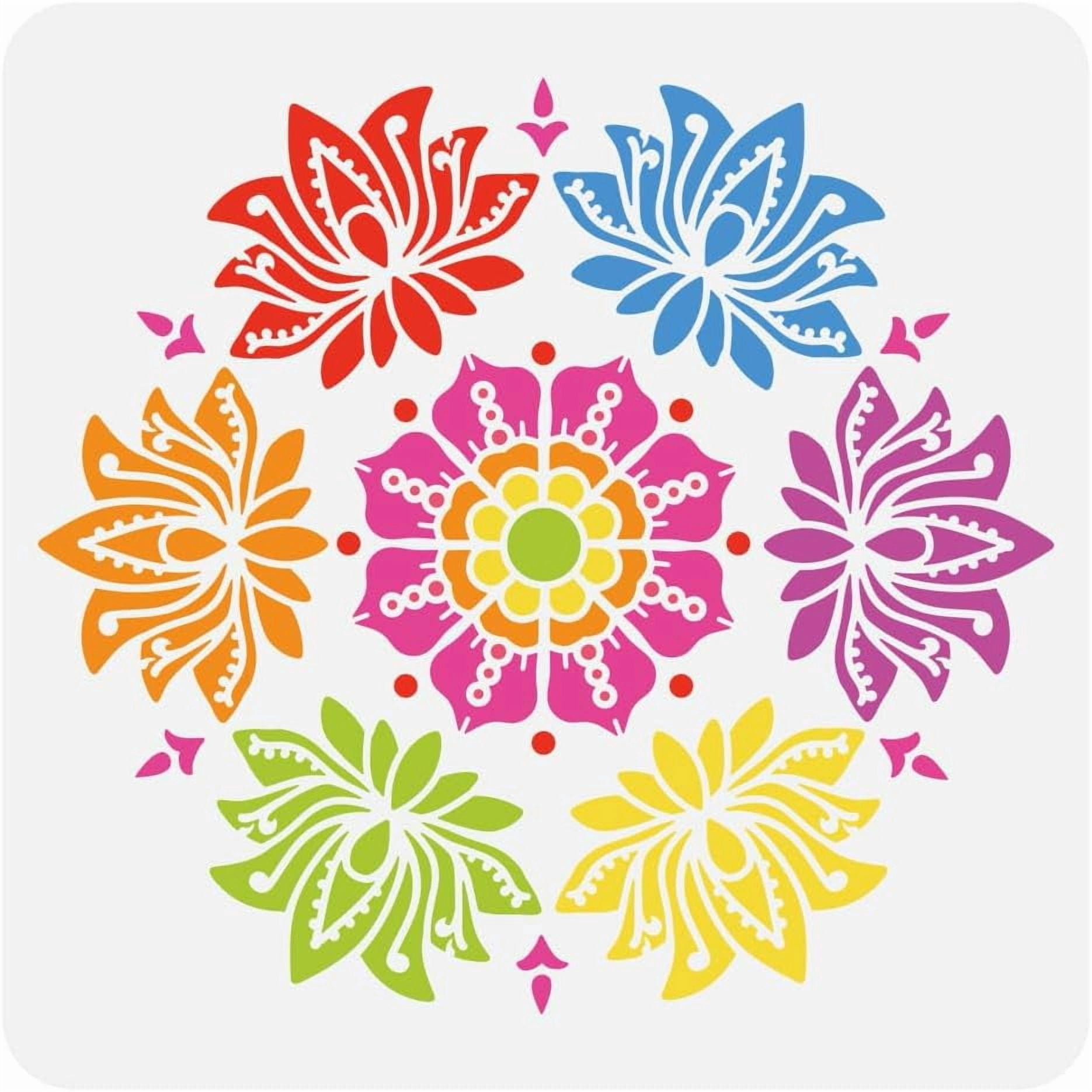 Lotus Circle Painting Stencil 11.8x11.8 inch India Style Lotus Flower ...