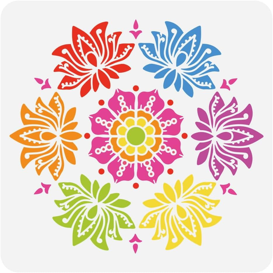 Lotus Circle Painting Stencil 11.8x11.8 inch India Style Lotus Flower ...