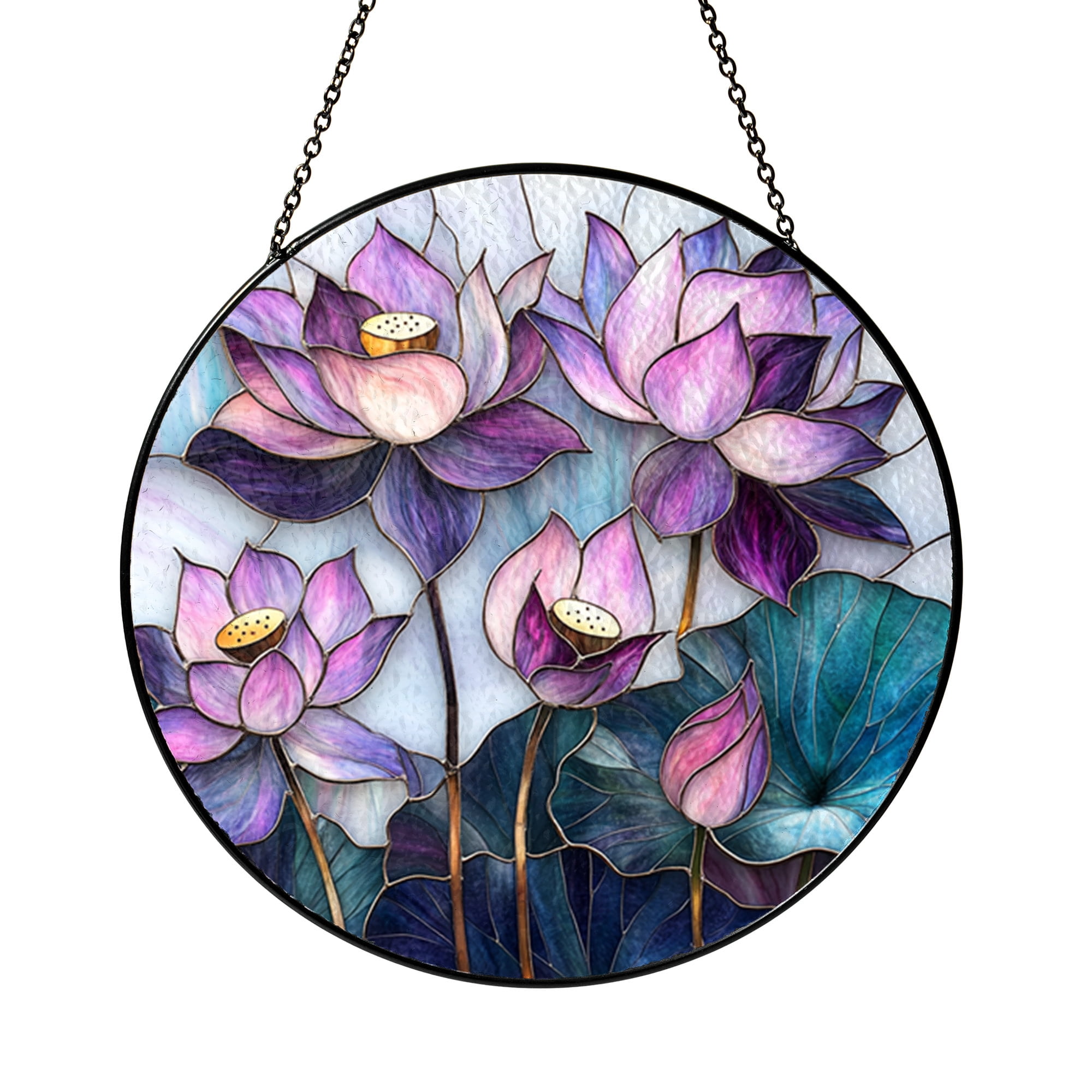 Lotus Cluster Window Suncatcher, Decorative Stained Glass Inspired ...