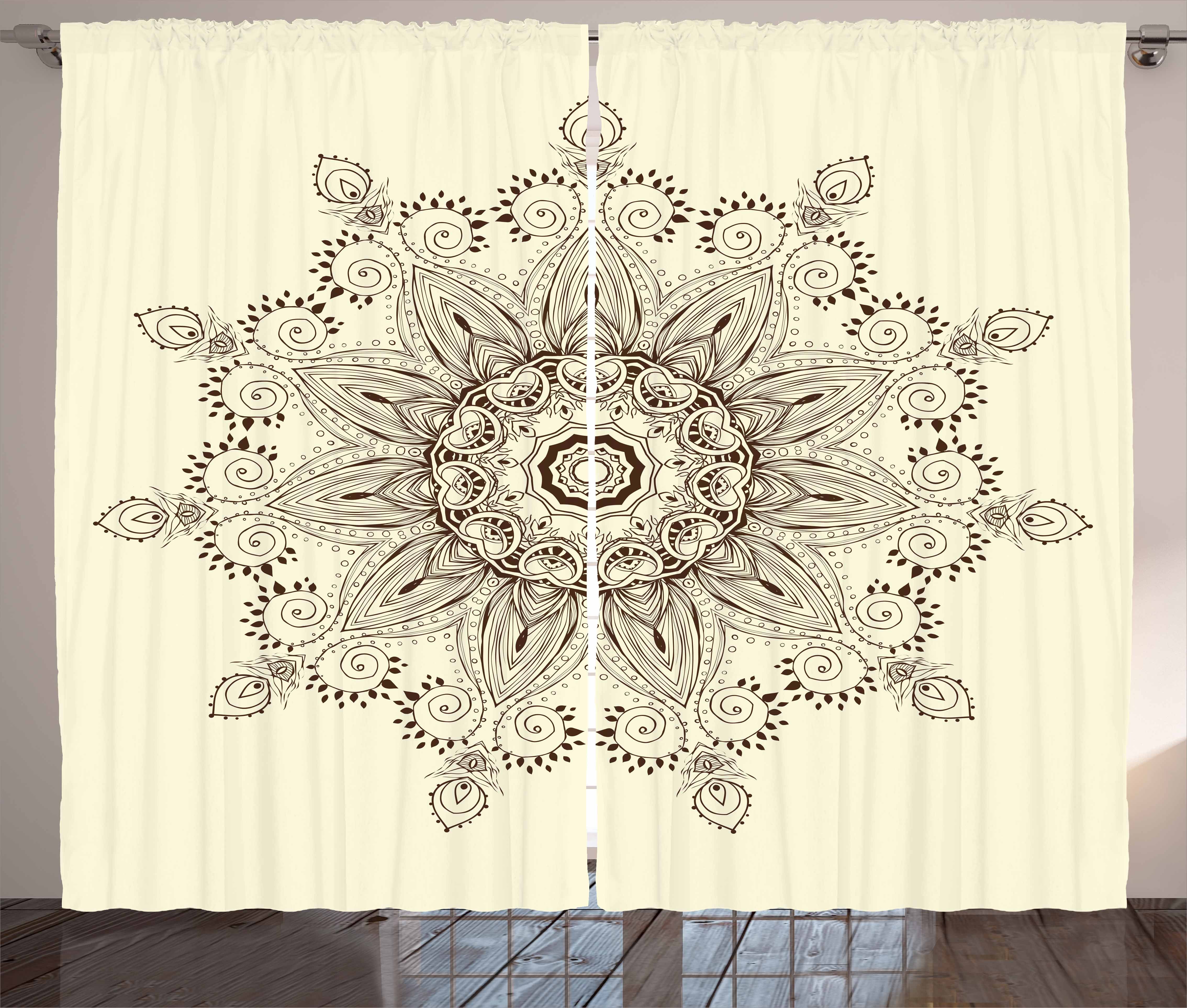 Ambesonne Leaf Curtains 2 Panel Set, Oriental Lace Motif Pattern, 108 ...