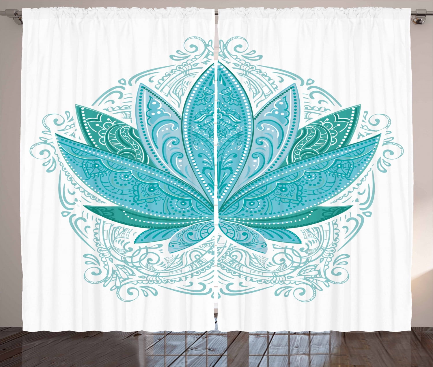 Ambesonne Leaf Curtains 2 Panel Set, Mandala Lotus Pattern Art, 108" x ...