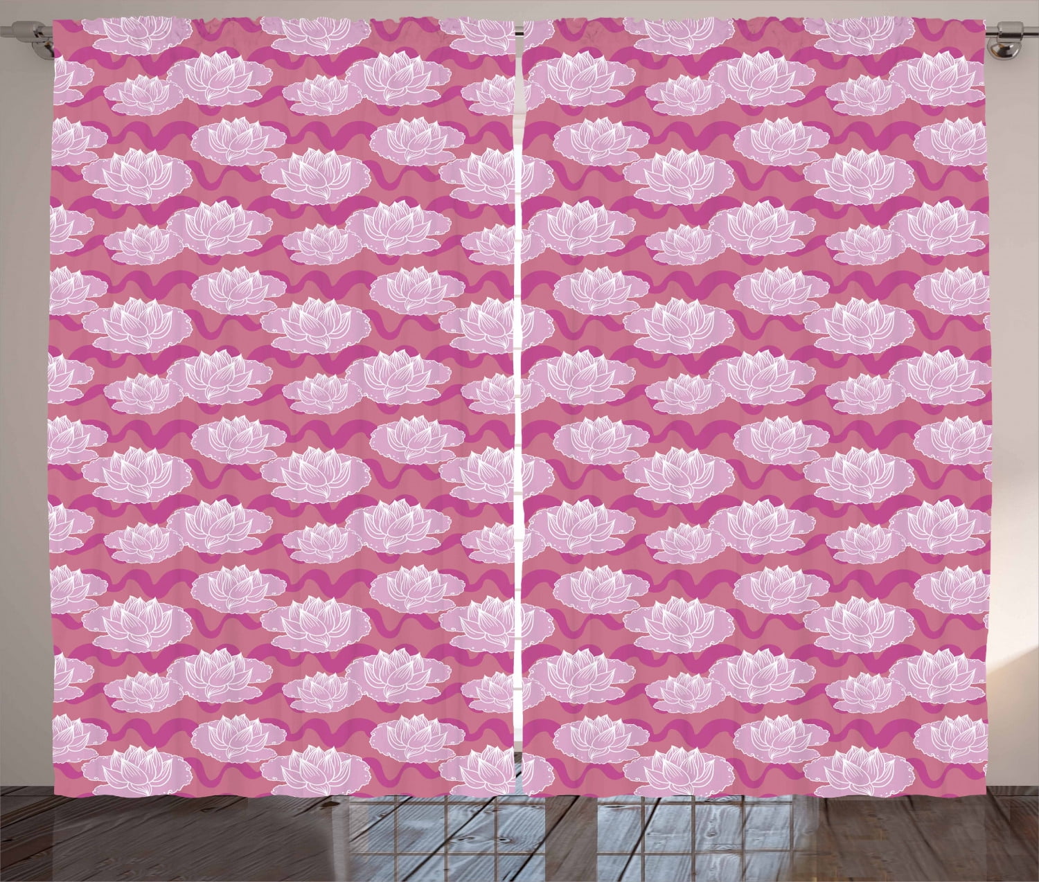 Ambesonne Lotus Curtains 2 Panel Set, Folklore Flowers, 108" x 90 ...