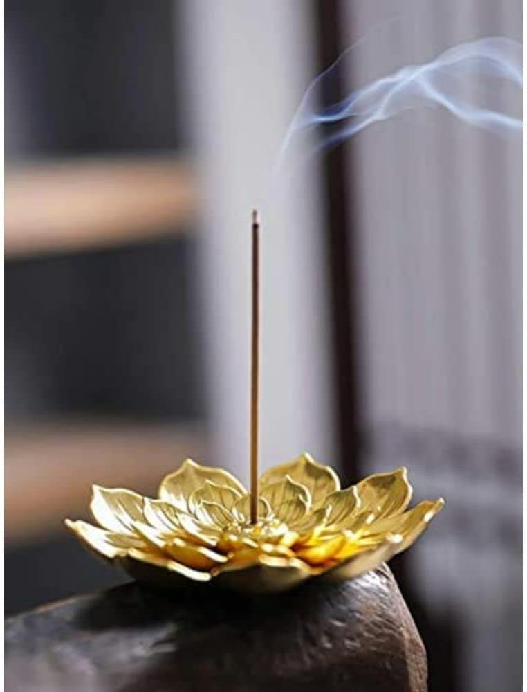 Lotus Design Agarbatti Stand, Incense Holder Ash Catcher, Metal, Gold ...