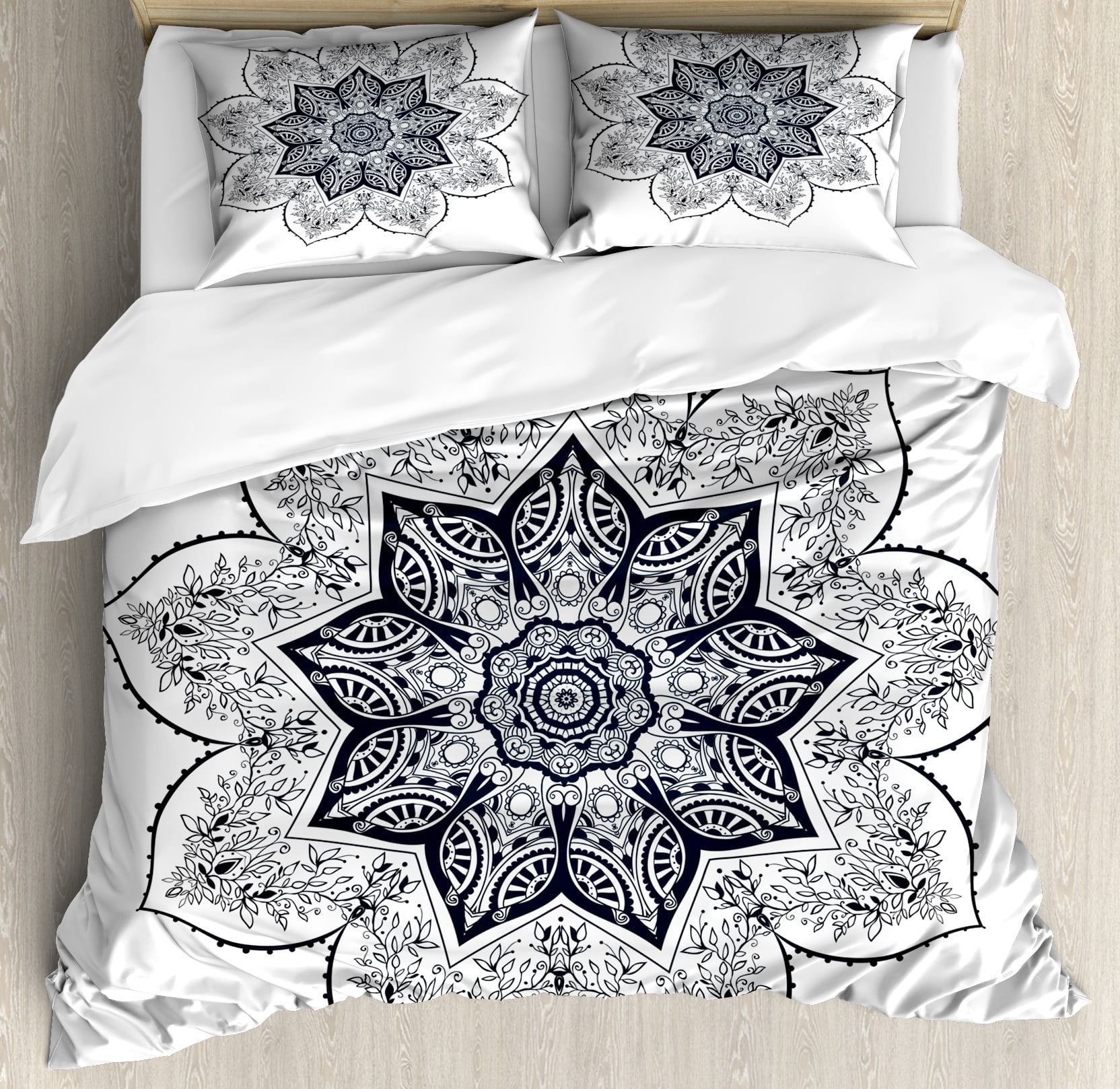 Lotus Duvet Cover Set, Mandala Style Yoga Culture Bohemian Image ...