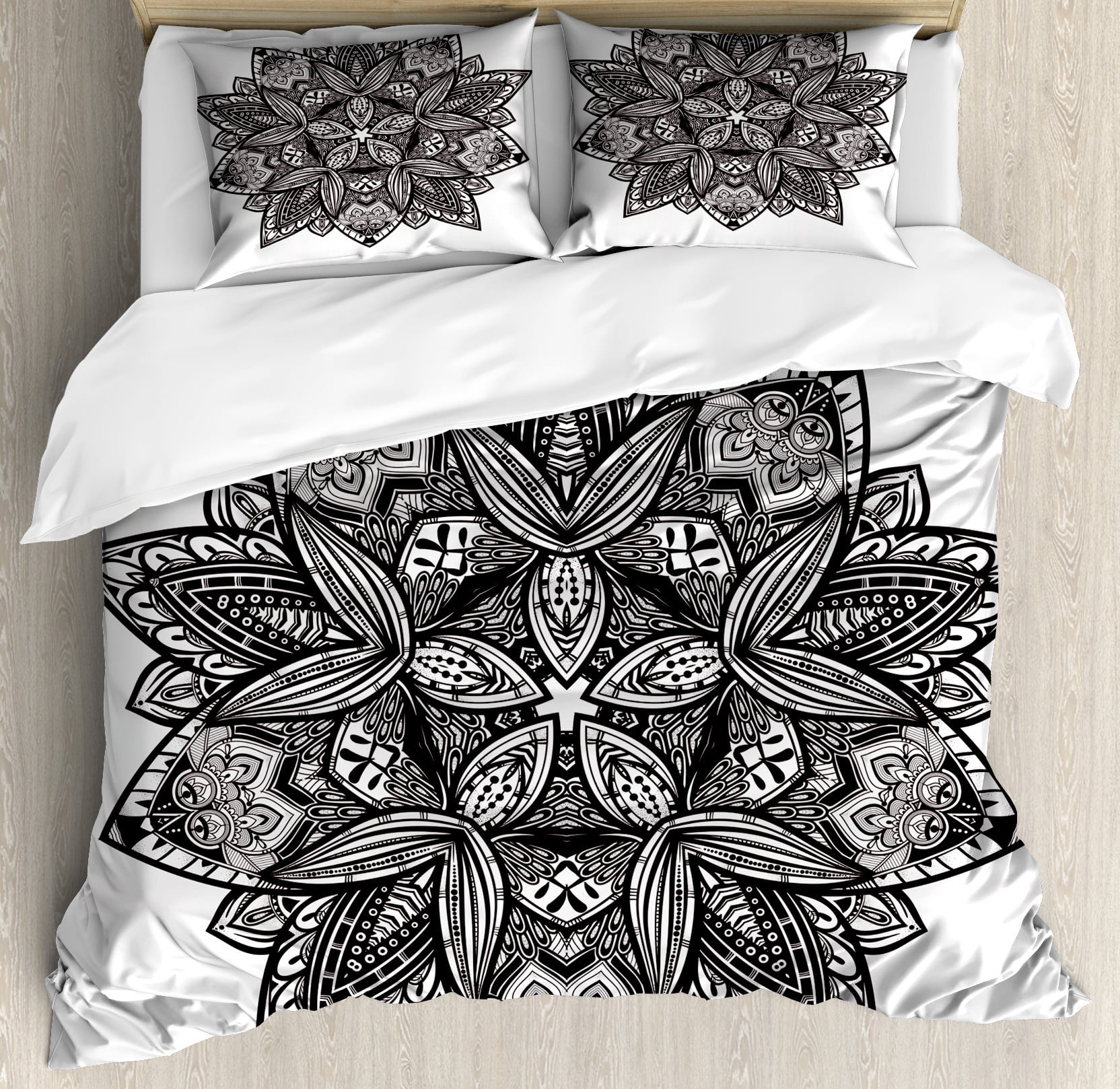 Lotus Duvet Cover Set, Paisley Mandala Oriental Style Vintage Tattoo ...